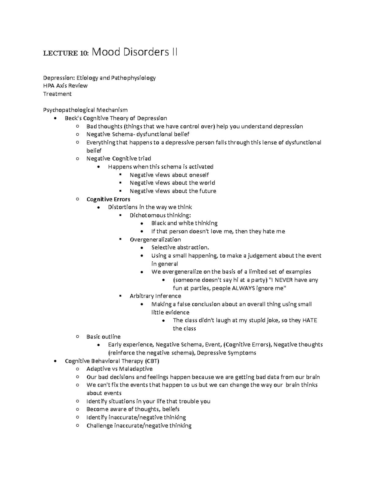 Abnormal Psych - Lecture 10 - LECTURE 10: Mood Disorders II Depression ...