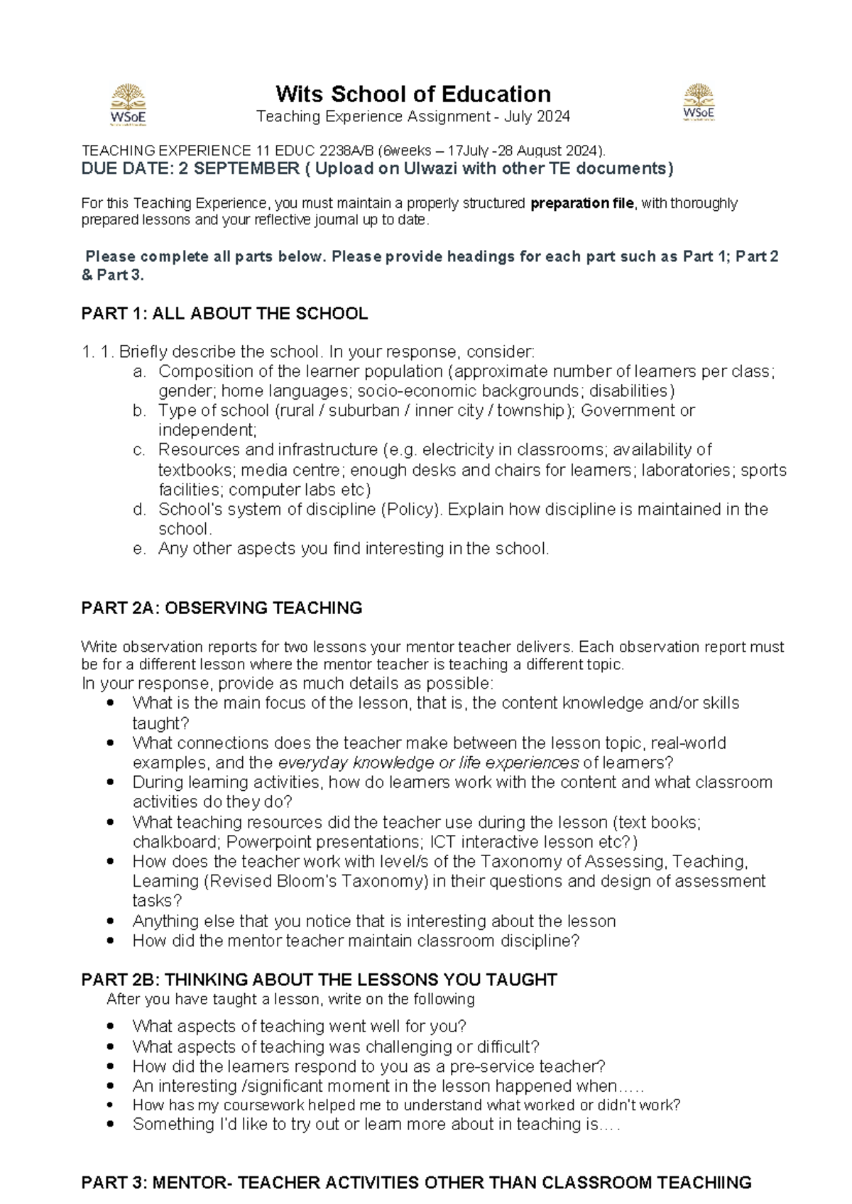 Observational+assignment+B - Wits School of Education Teaching ...