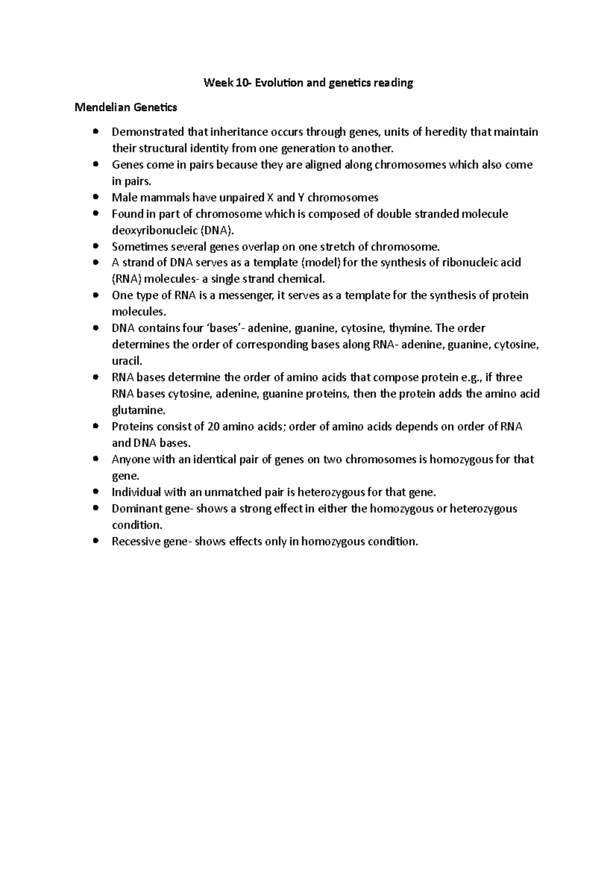 Week 10- Evolution and genetics reading - Week 10- Evolution and ...