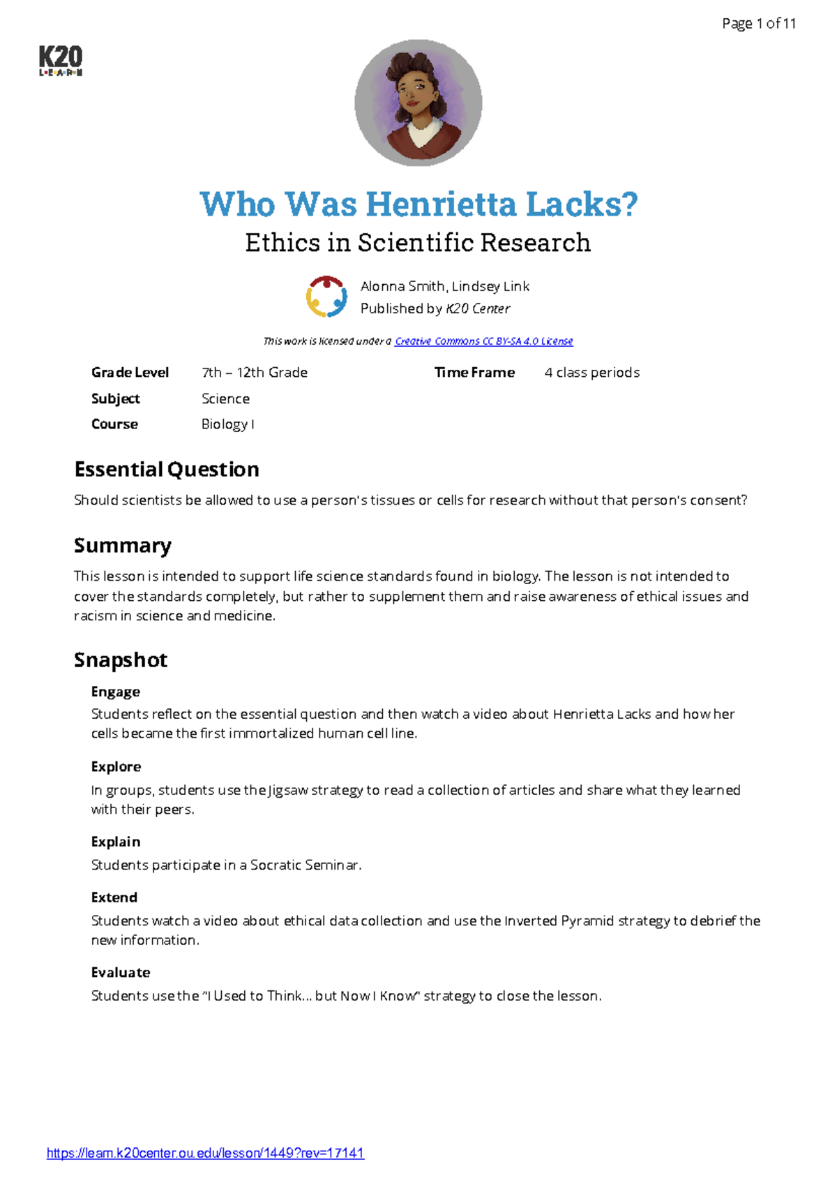 Who Was Henrietta Lacks - Grade Level 7th – 12th Grade Subject Science ...