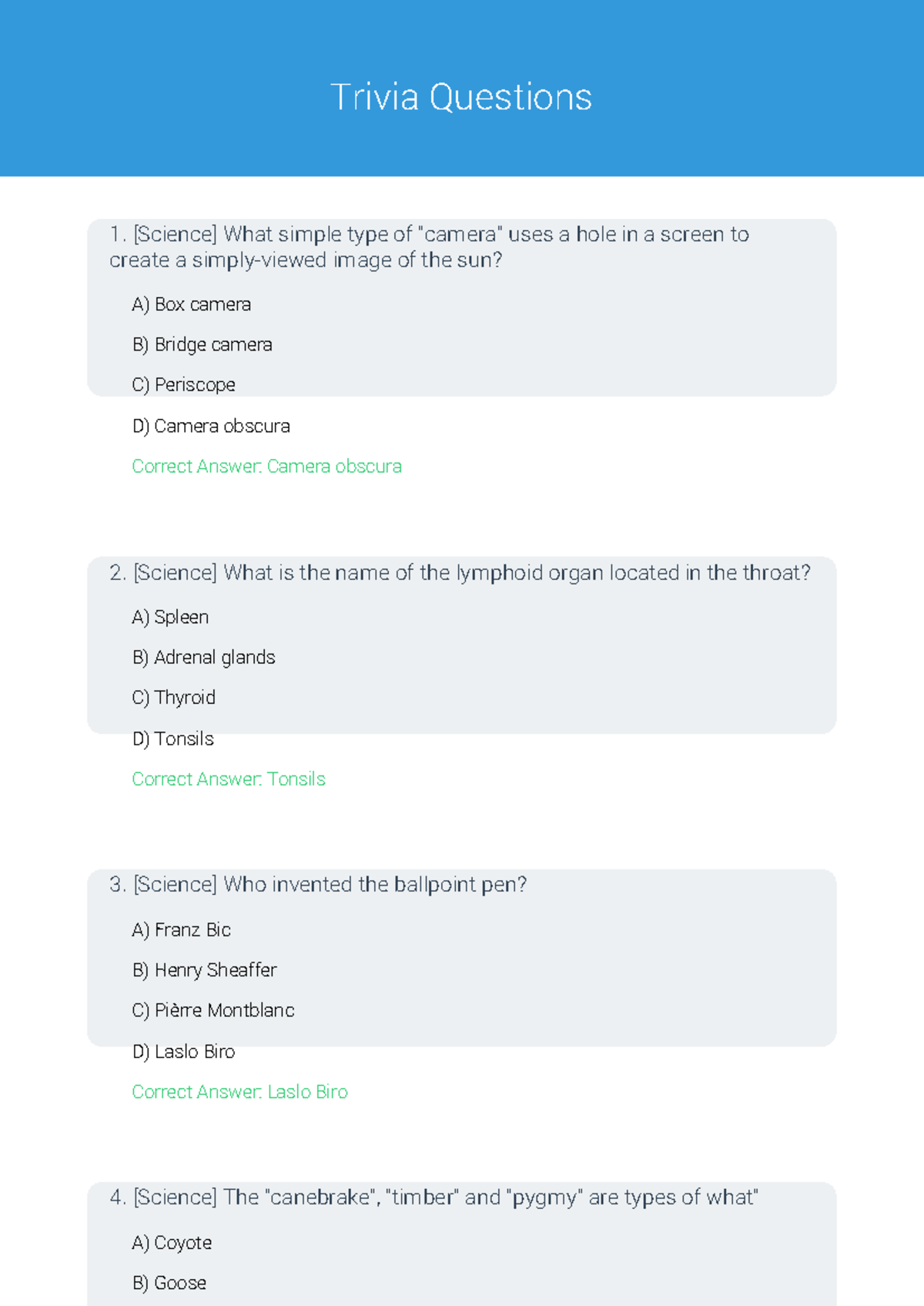 Trivia questions 3 - document - Trivia Questions 1. [Science] What ...