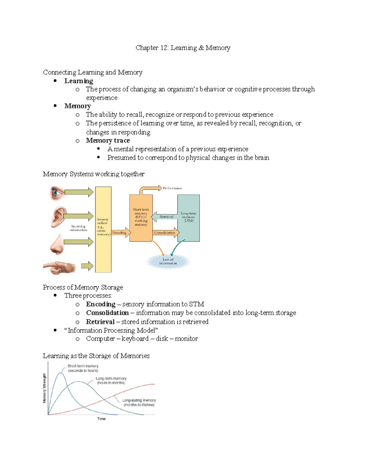 Ch. 12 Learning, Memory - Chapter 12: Learning & Memory Connecting Learning and Memory - Studocu
