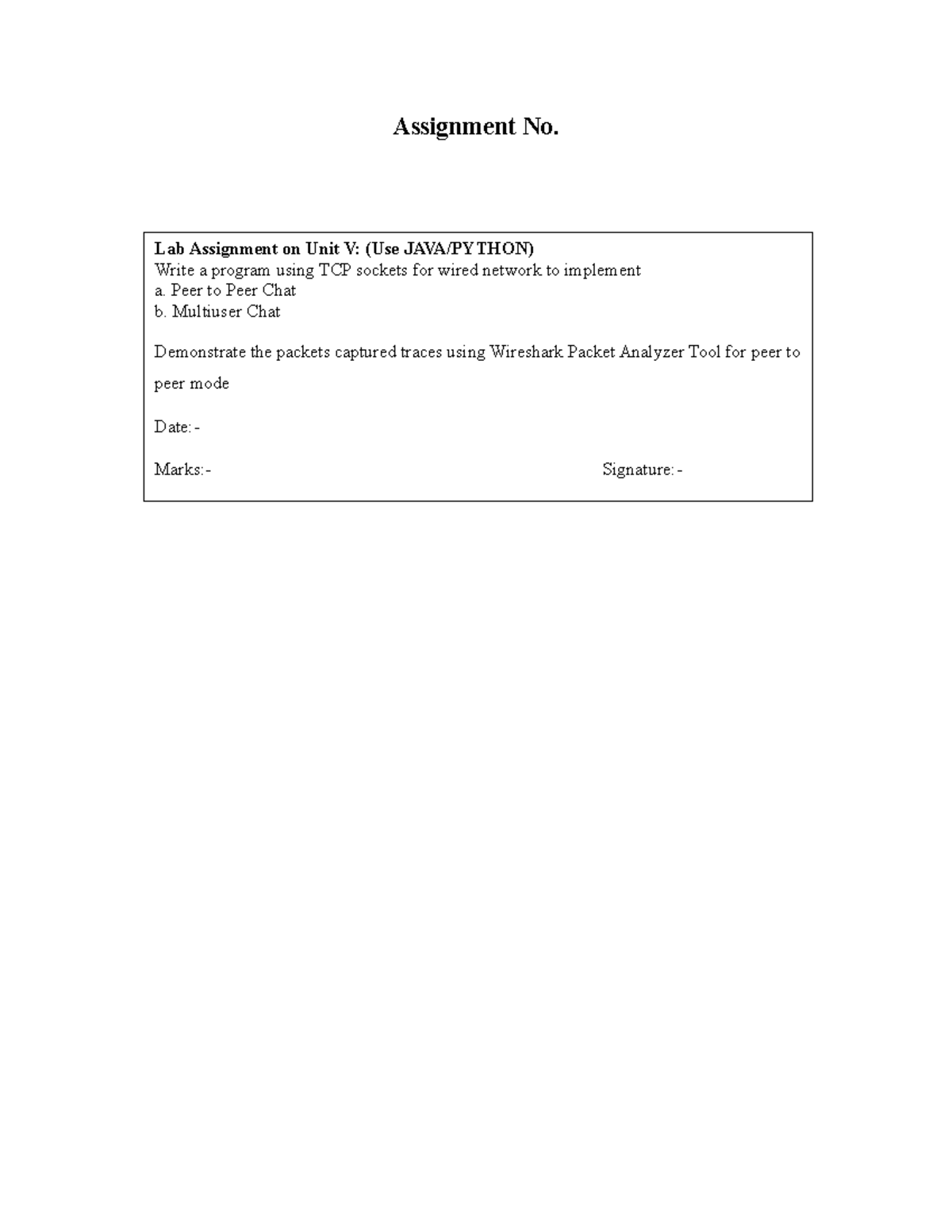 9 Cnl Assgn Tcp Cns Assign Ment Assignment No Lab Assignment On