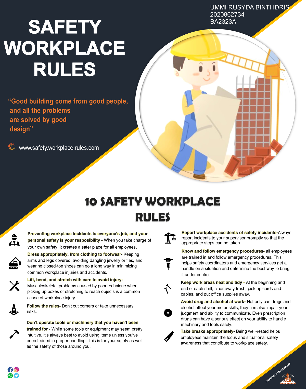 E Poster Safety Workplace Rules OCCUPATIONAL SAFETY AND HEALTH BA232 ...