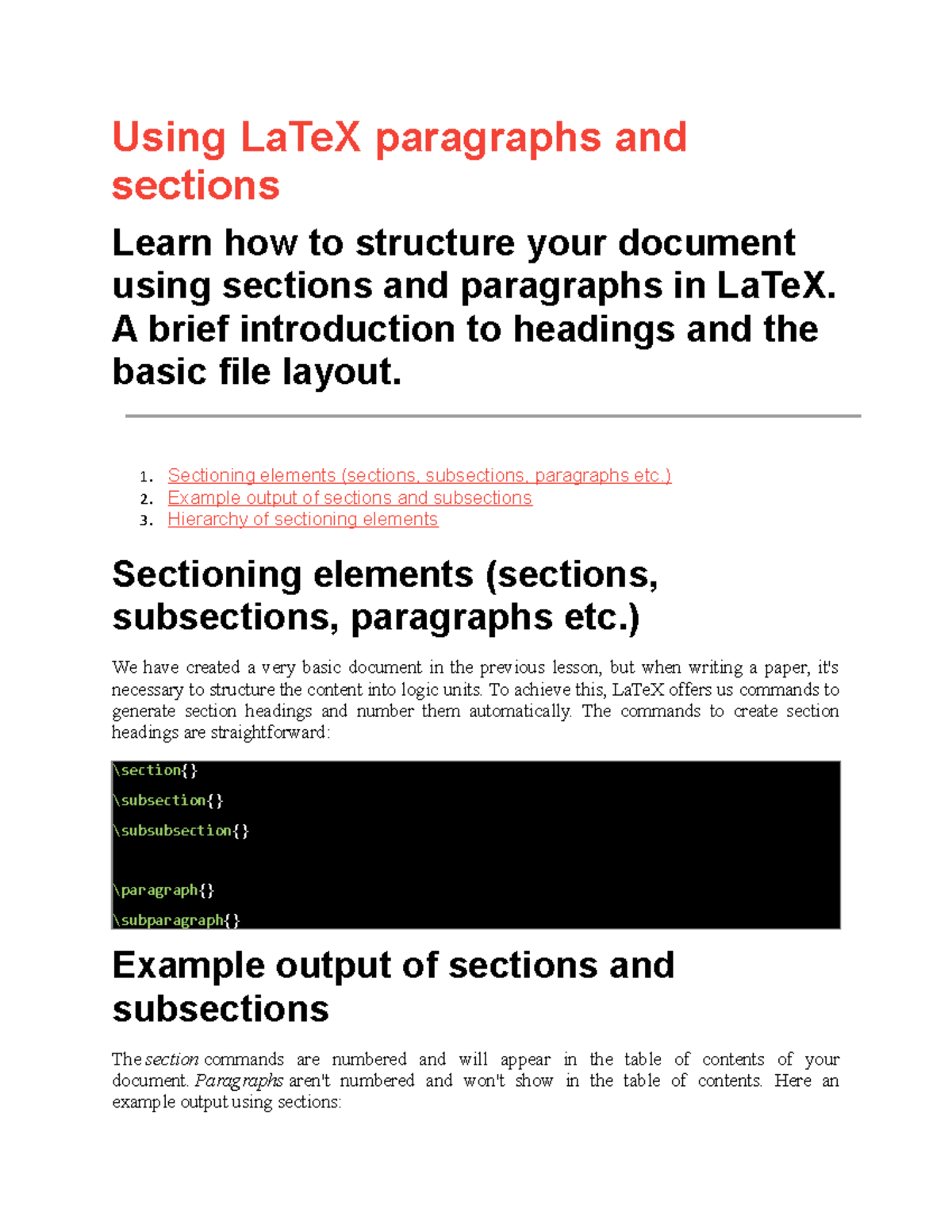 Creating La Te X paragraphs and sections using the BASIC MIKtex - BS EE ...