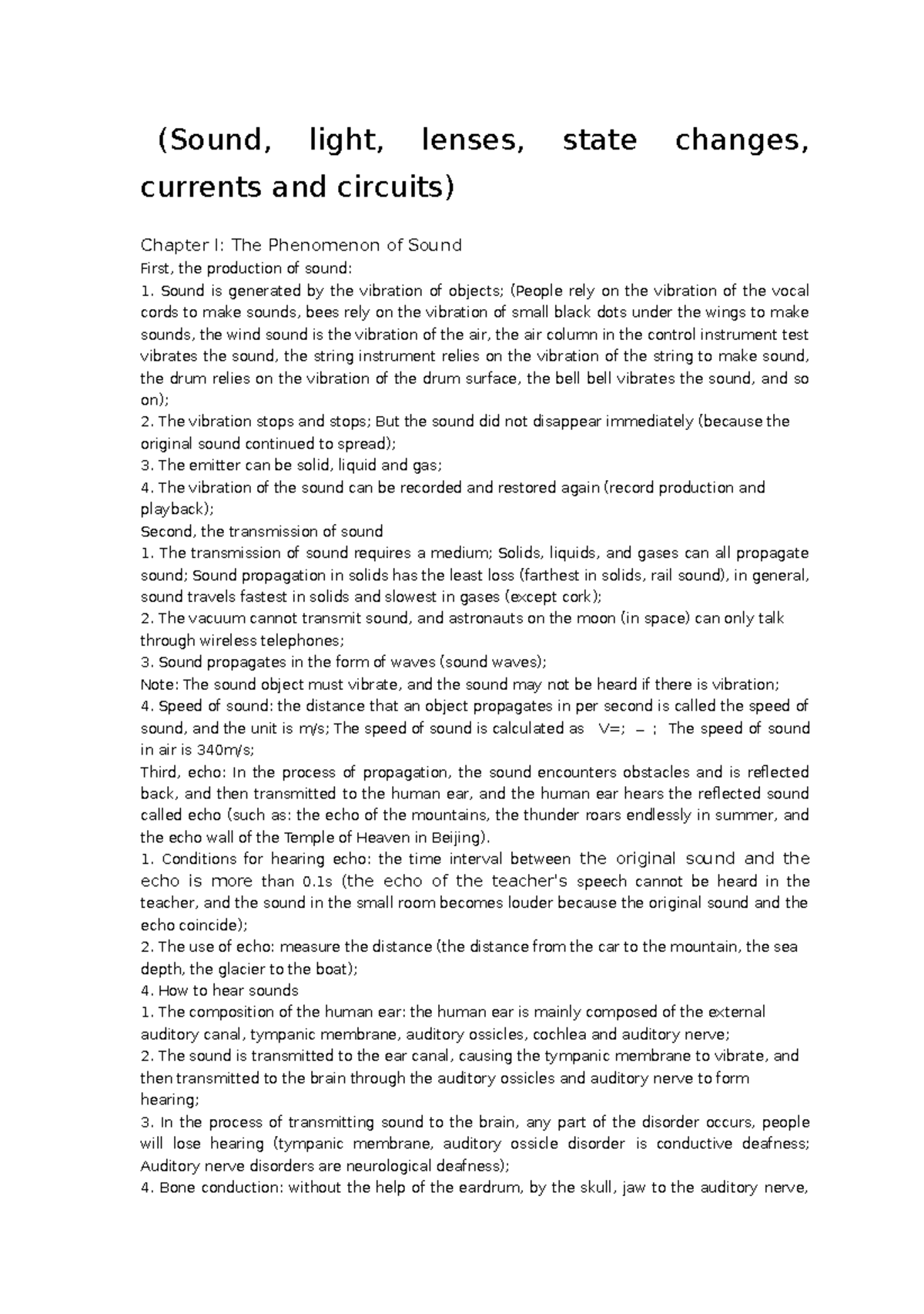 Chapter I- The Phenomenon of Sound - (Sound, light, lenses, state ...