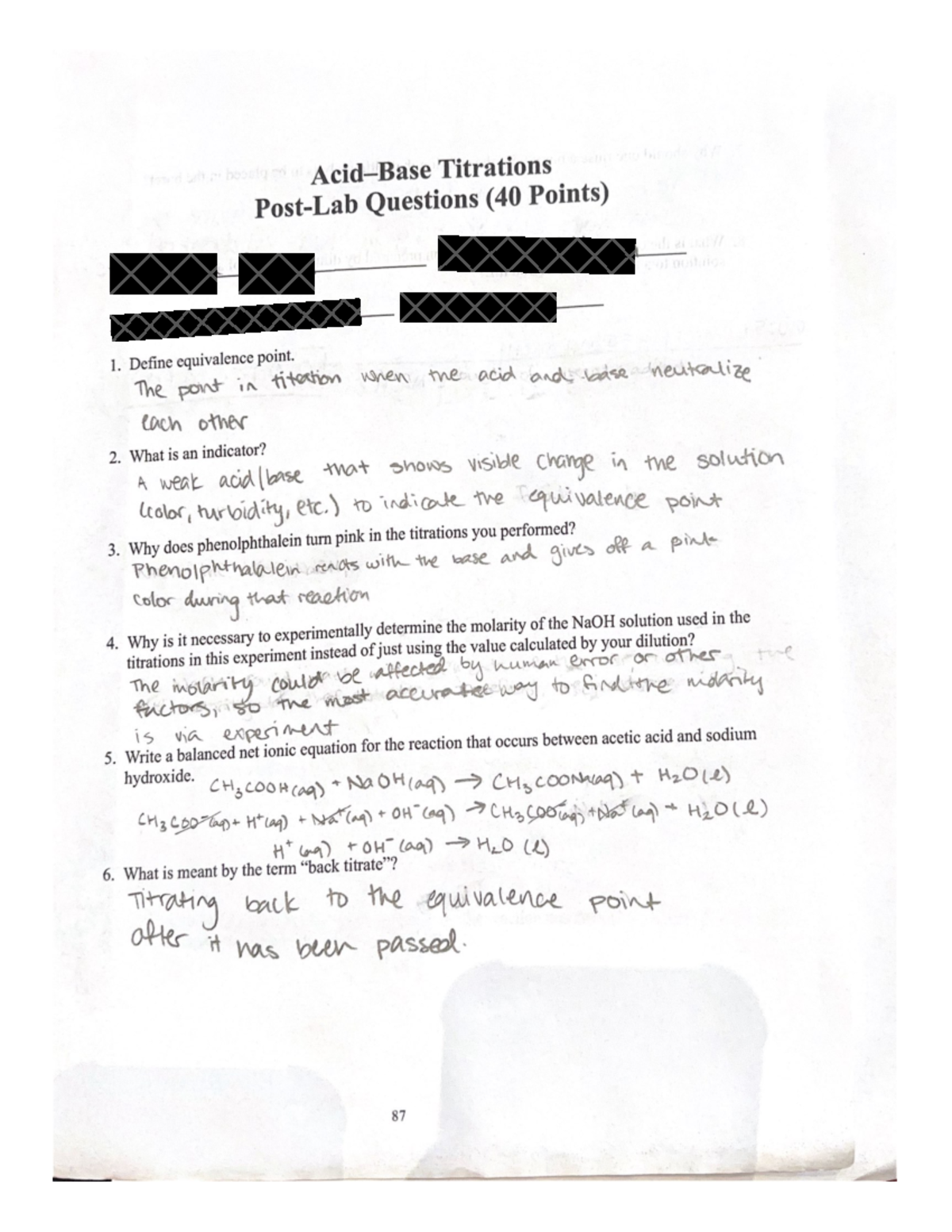 Acid-Base Titrations - post lab questions - CHEM 1161 - Studocu