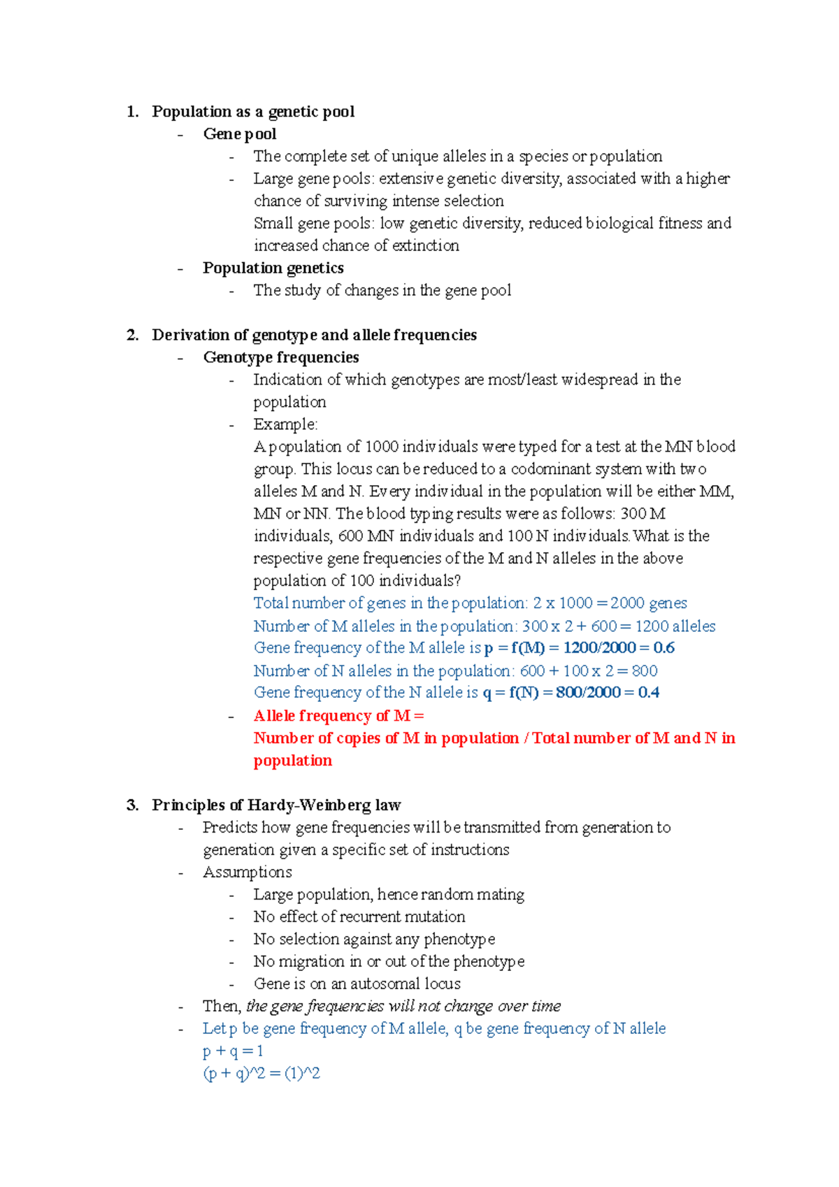 Population Genetics - Population as a genetic pool Gene pool The ...