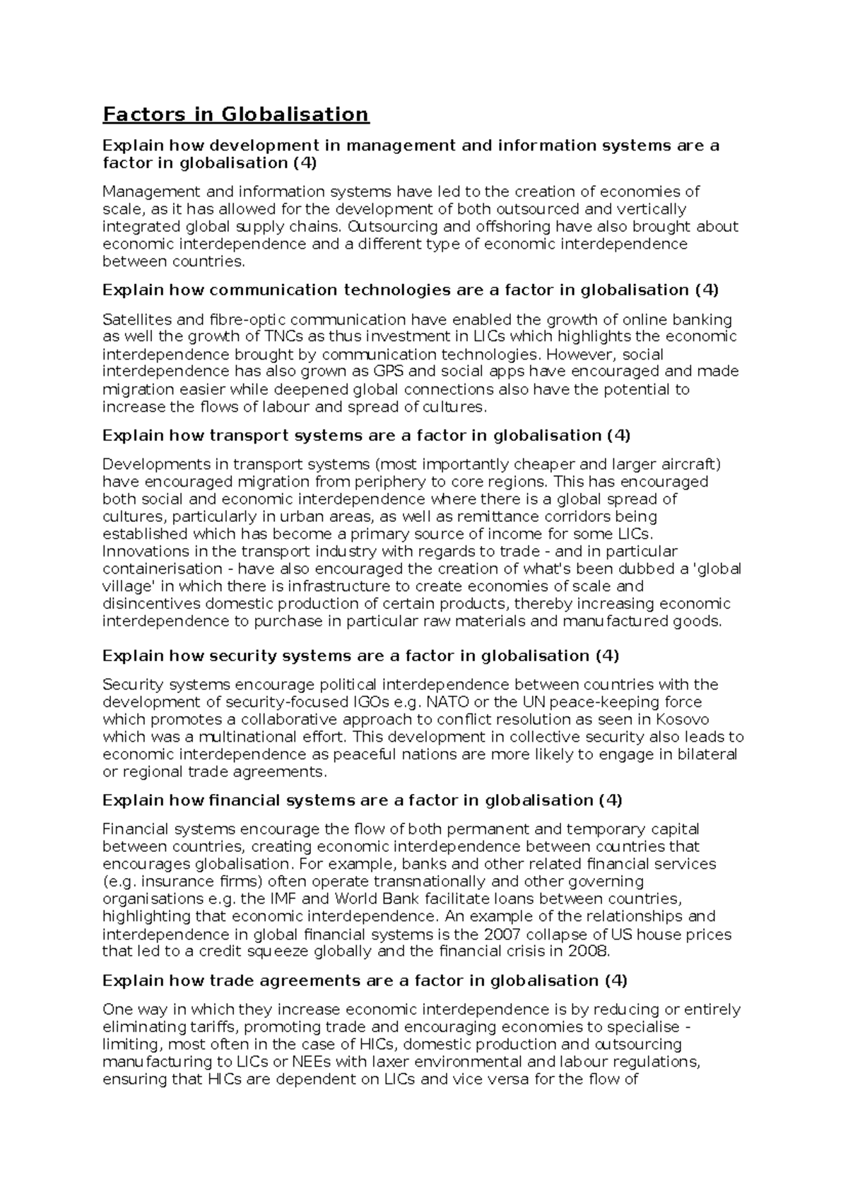 Factors in Globalisation - Factors in Globalisation Explain how ...