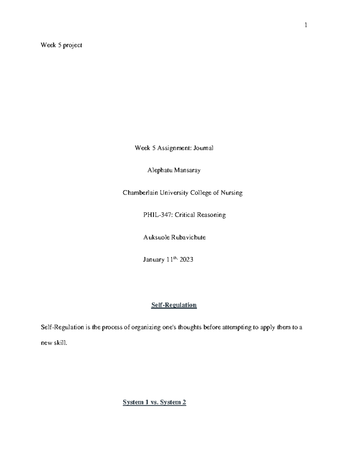 AMansaray Wk5 Journal - it week 5 writing - 1 Week 5 project Week 5 ...