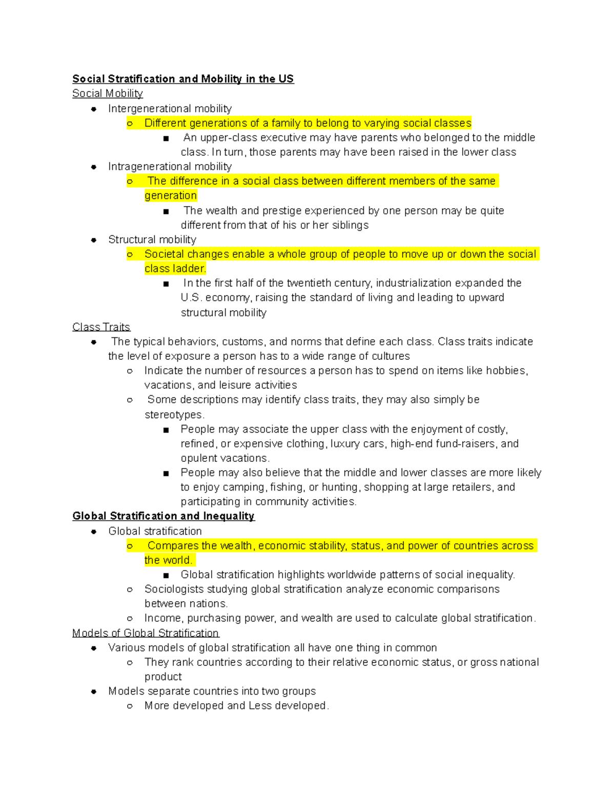SOC CH 9 Notes and Quiz w Answers - Social Stratification and Mobility ...