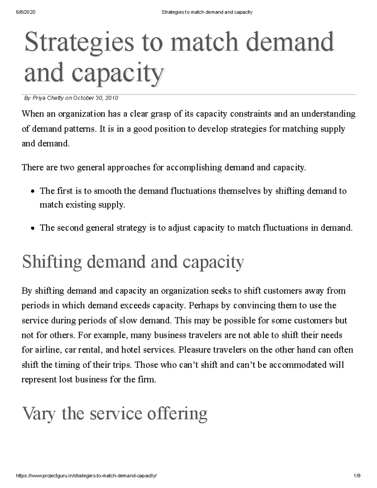 Strategies to match demand and capacity - By Priya Chetty on October 30 ...