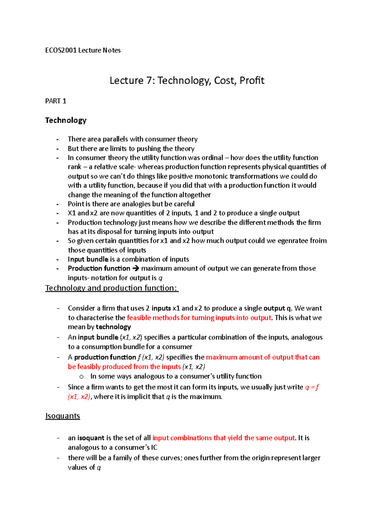 ECOS2001 Lecture Notes - ECOS2001 Lecture Notes Lecture 7: Technology ...