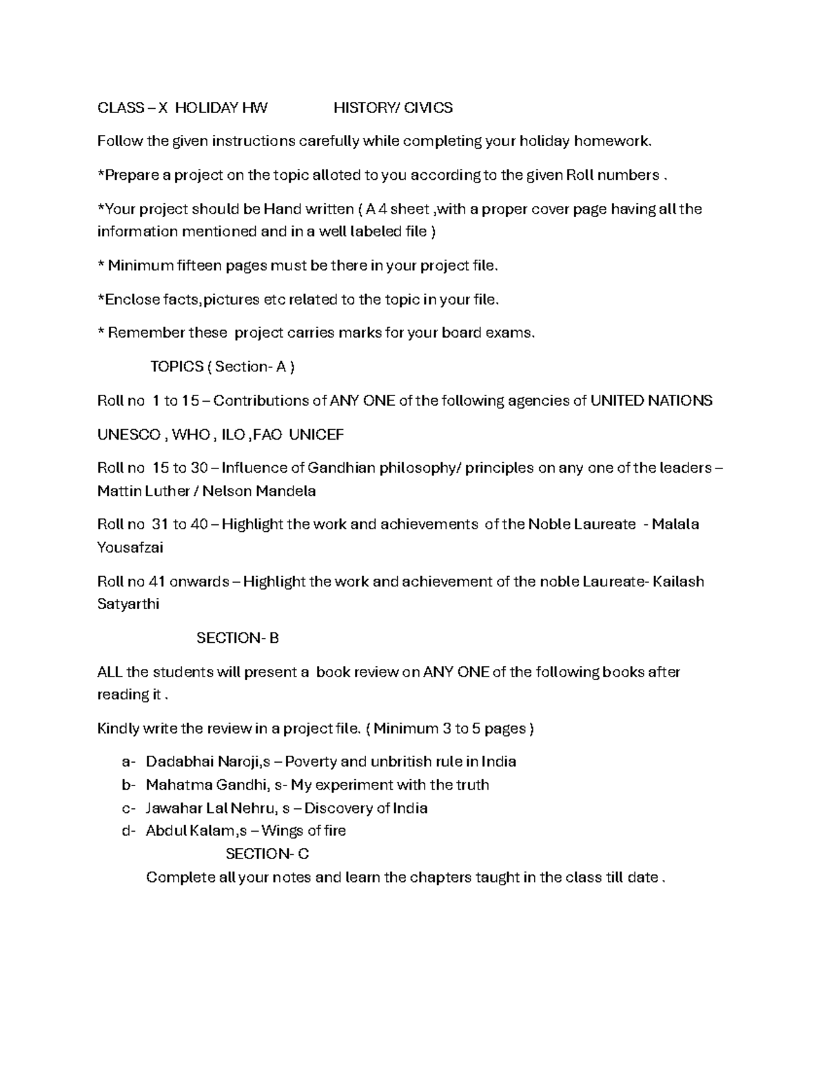 Document - This is your history civics assignment - CLASS – X HOLIDAY ...