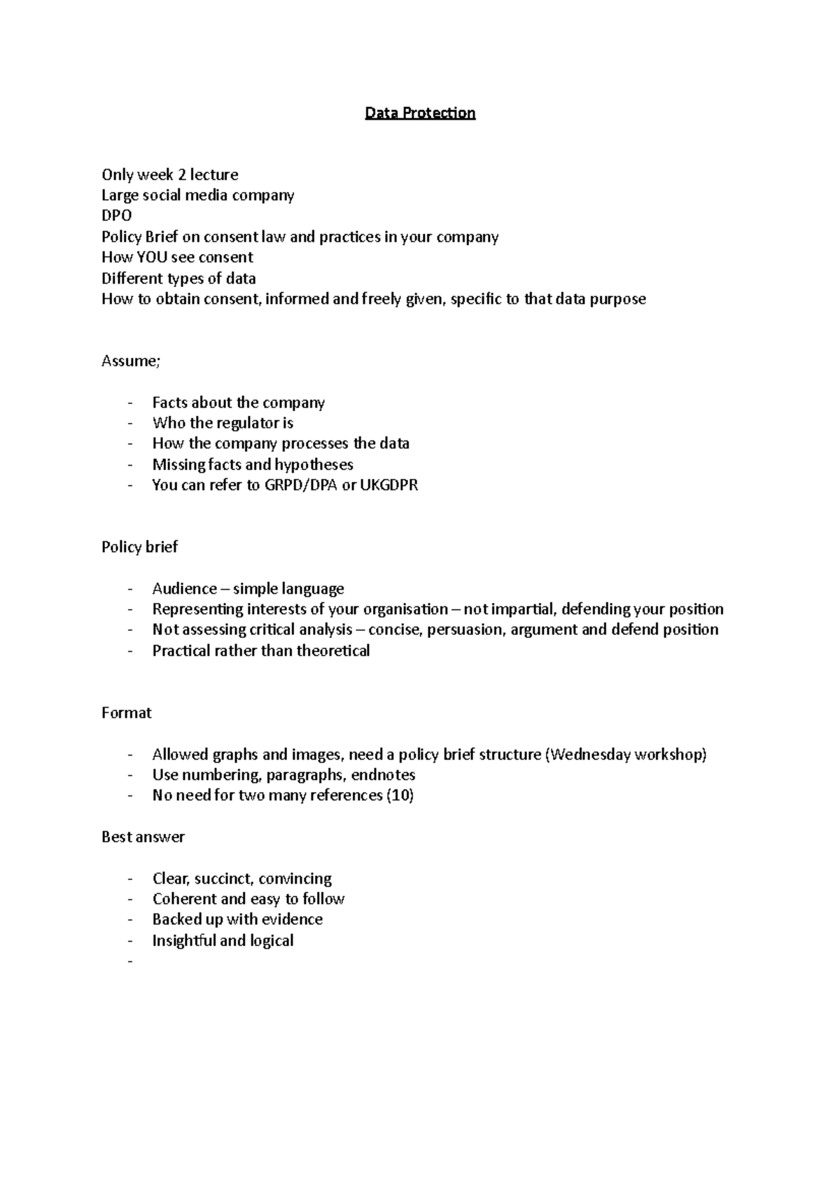 Data Protection Notes - Data Protection Only week 2 lecture Large ...