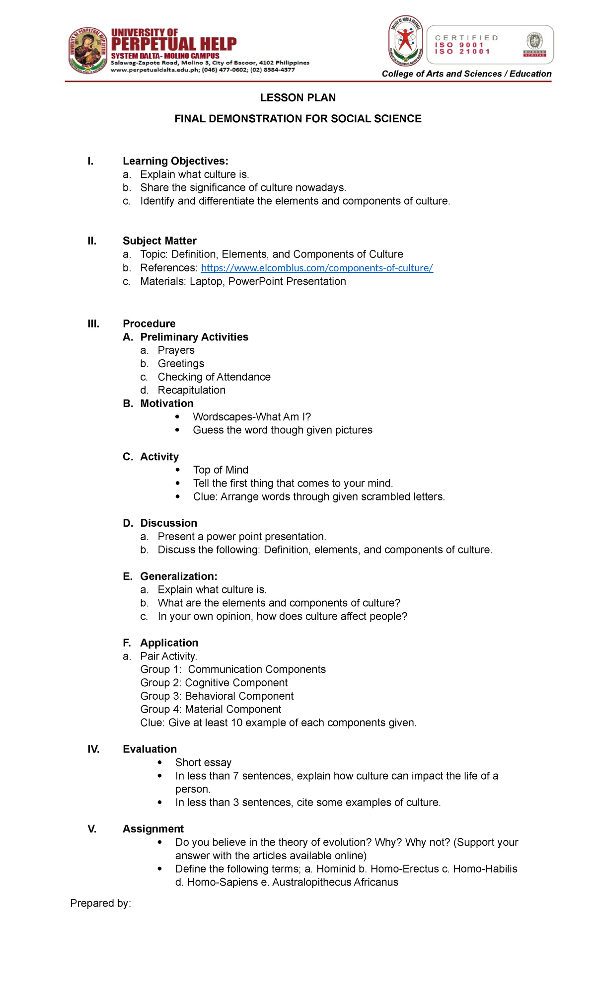 Lesson-PLAN - LESSON PLAN FINAL DEMONSTRATION FOR SOCIAL SCIENCE I ...
