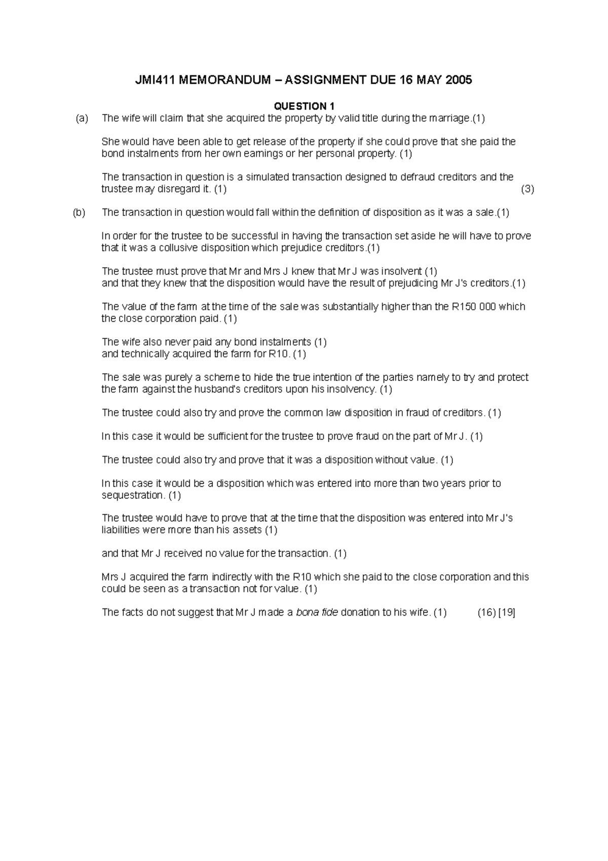 JMI411assignment due 16may2005 memo - JMI411 MEMORANDUM – ASSIGNMENT ...