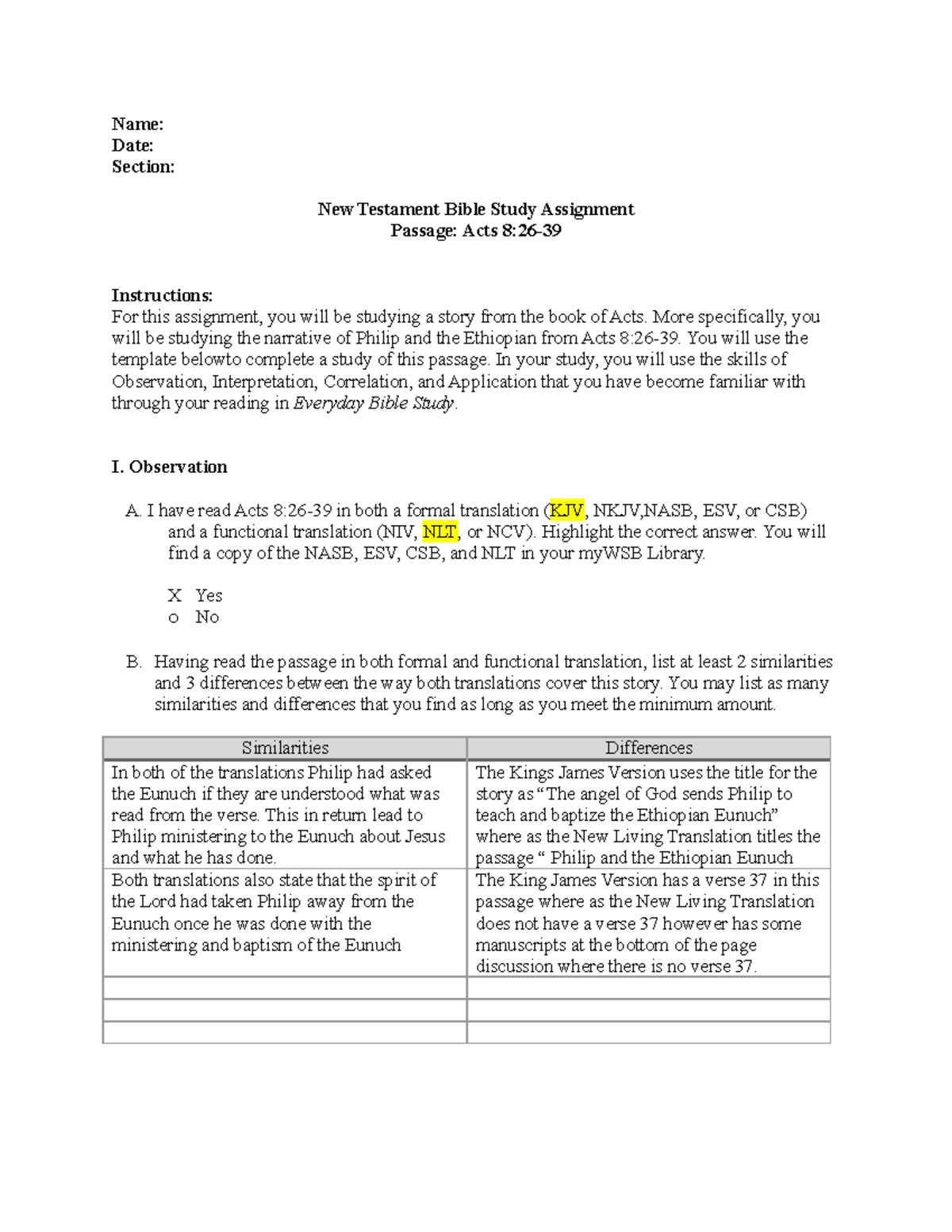 BIBL 104 Week 6 New Testament Bible Study Assignment - Name: Date ...
