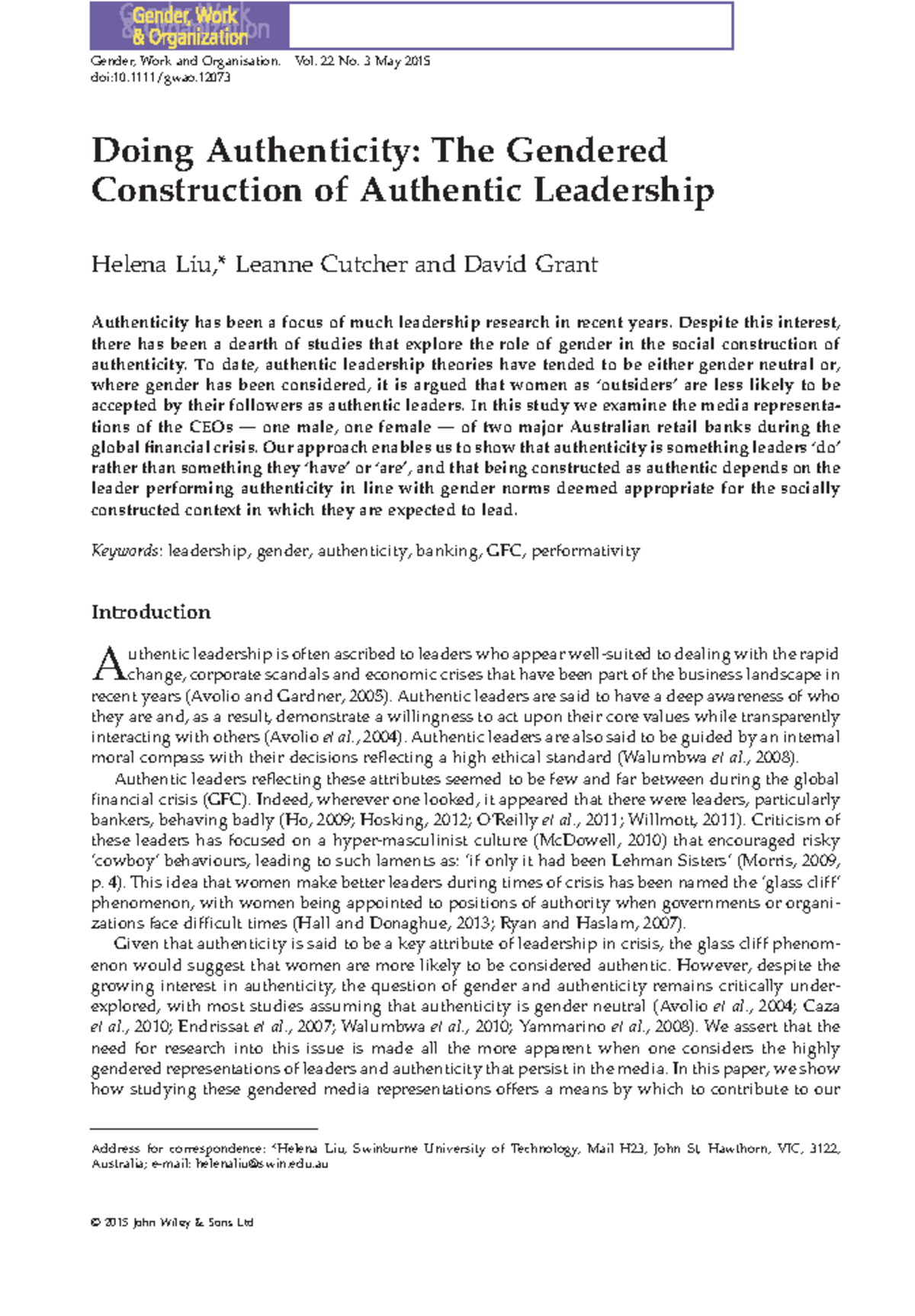 Liu et al (2015 ) GWO Doing Authenticity - Doing Authenticity: The ...