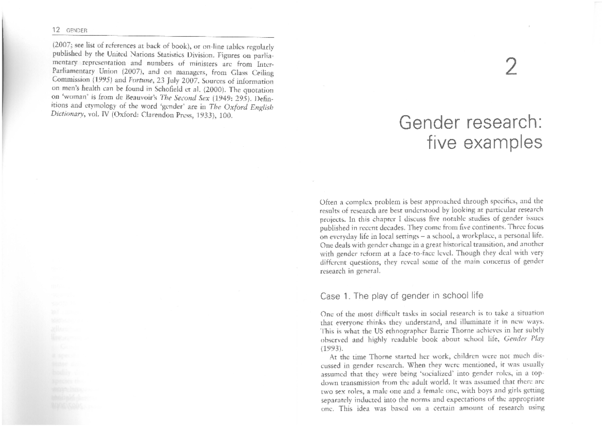 Connell Gender Short intro chaps 2-3 - GEND1001 - Studocu