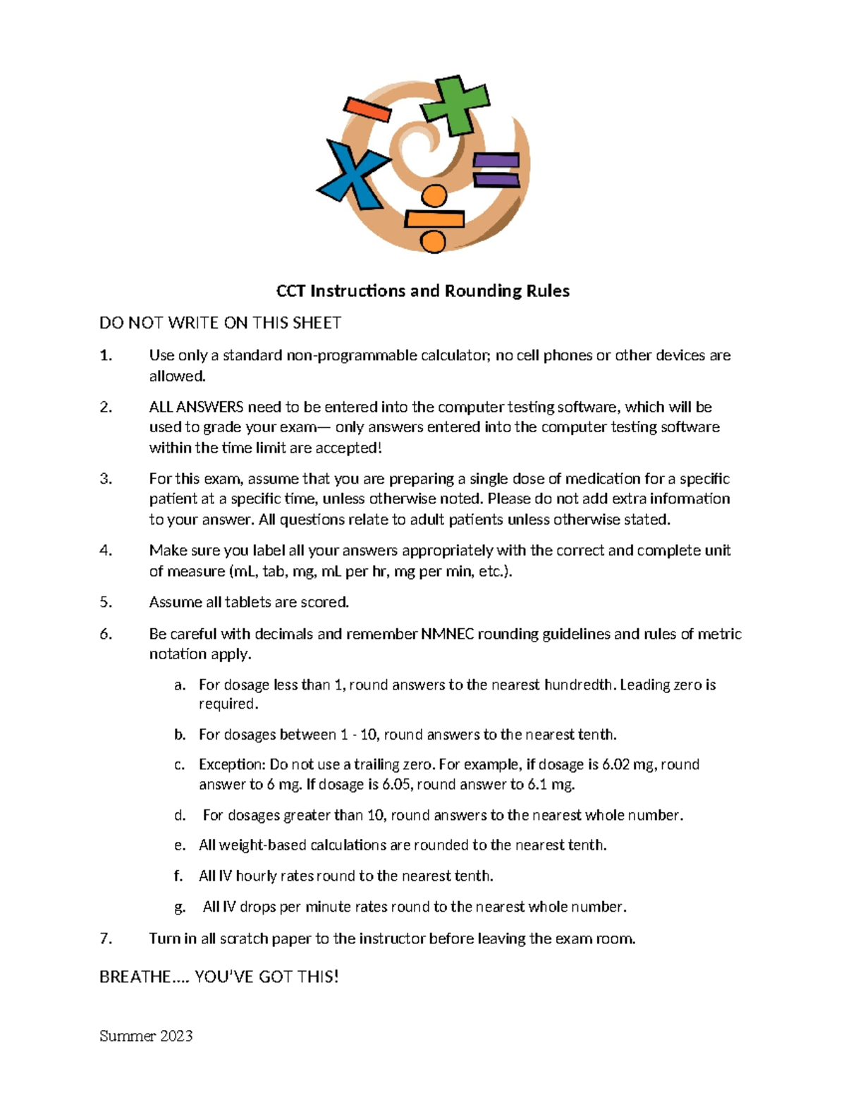CCT Nmnec Rounding Rules Summer 231 - CCT Instructions and Rounding ...
