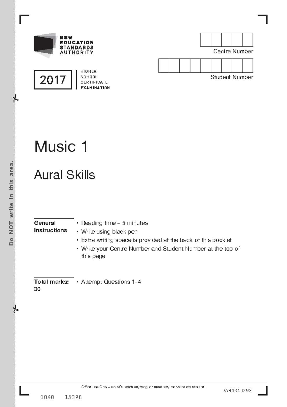 2017 hsc music 1 - Do NOT write in this area. 2017 HIGHERSCHOOL ...