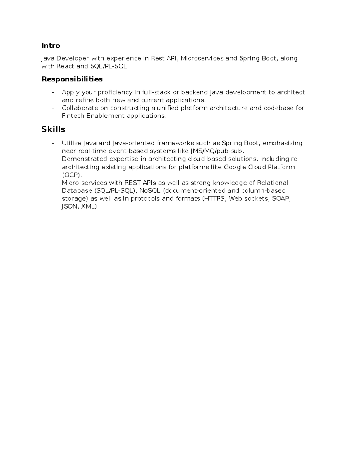 Java Jd Now Intro Java Developer With Experience In Rest Api