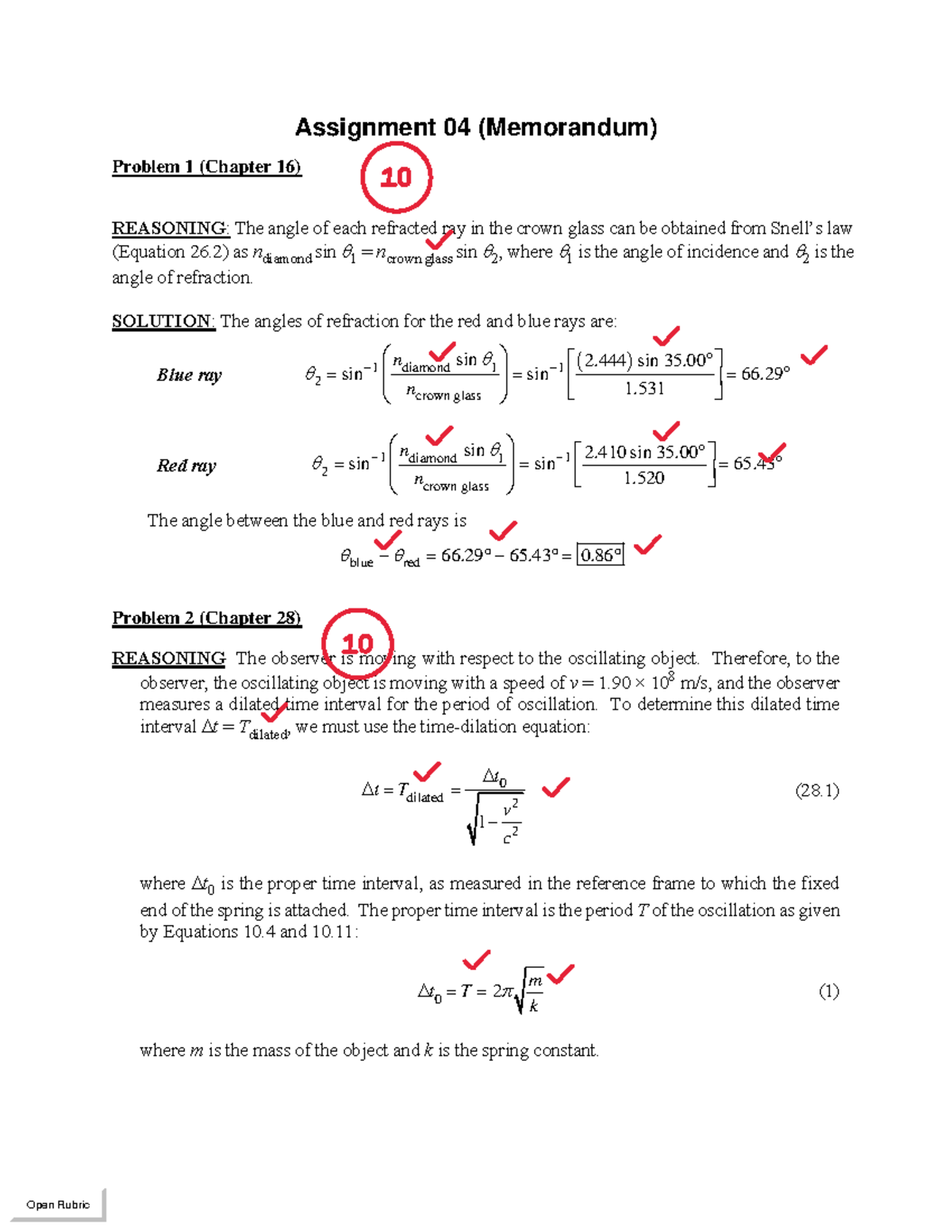 Assignment 04 Memorandum - Assignment 04 (Memorandum) ####### Problem 1 (Chapter 16 ...