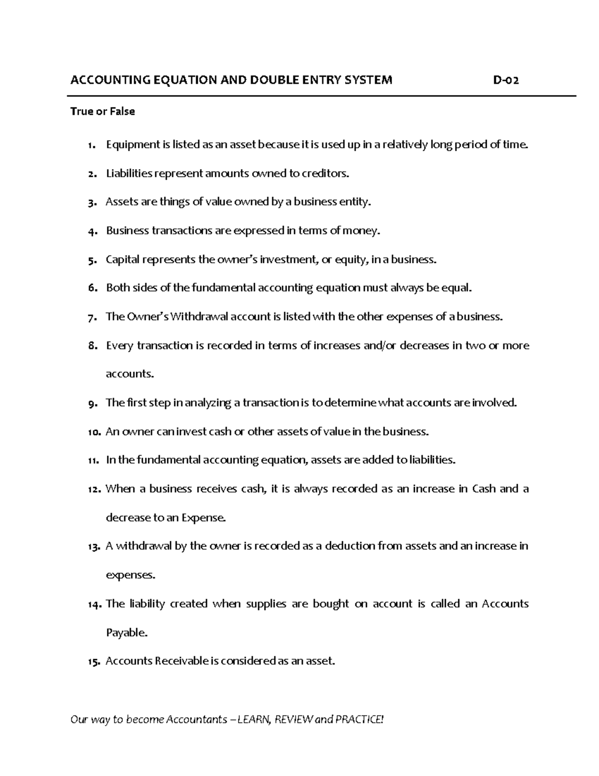 Accounting Equation and Double Entry Reviewer - Our way to become ...