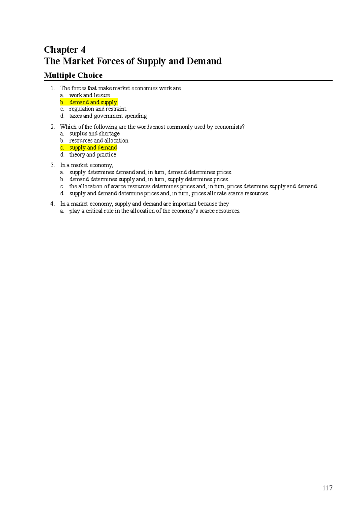Chapter 4. MCQ - dsd - Chapter 4 The Market Forces of Supply and Demand ...