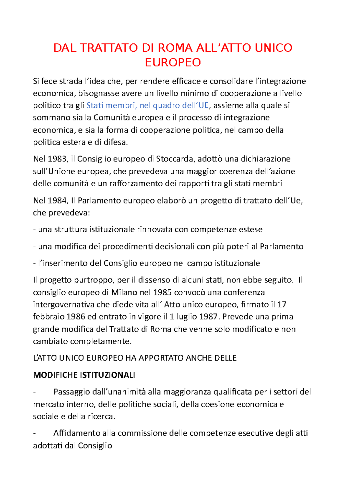 DAL Trattato DI ROMA ALL'ATTO Unico Europeo - Storia dell'arte ...