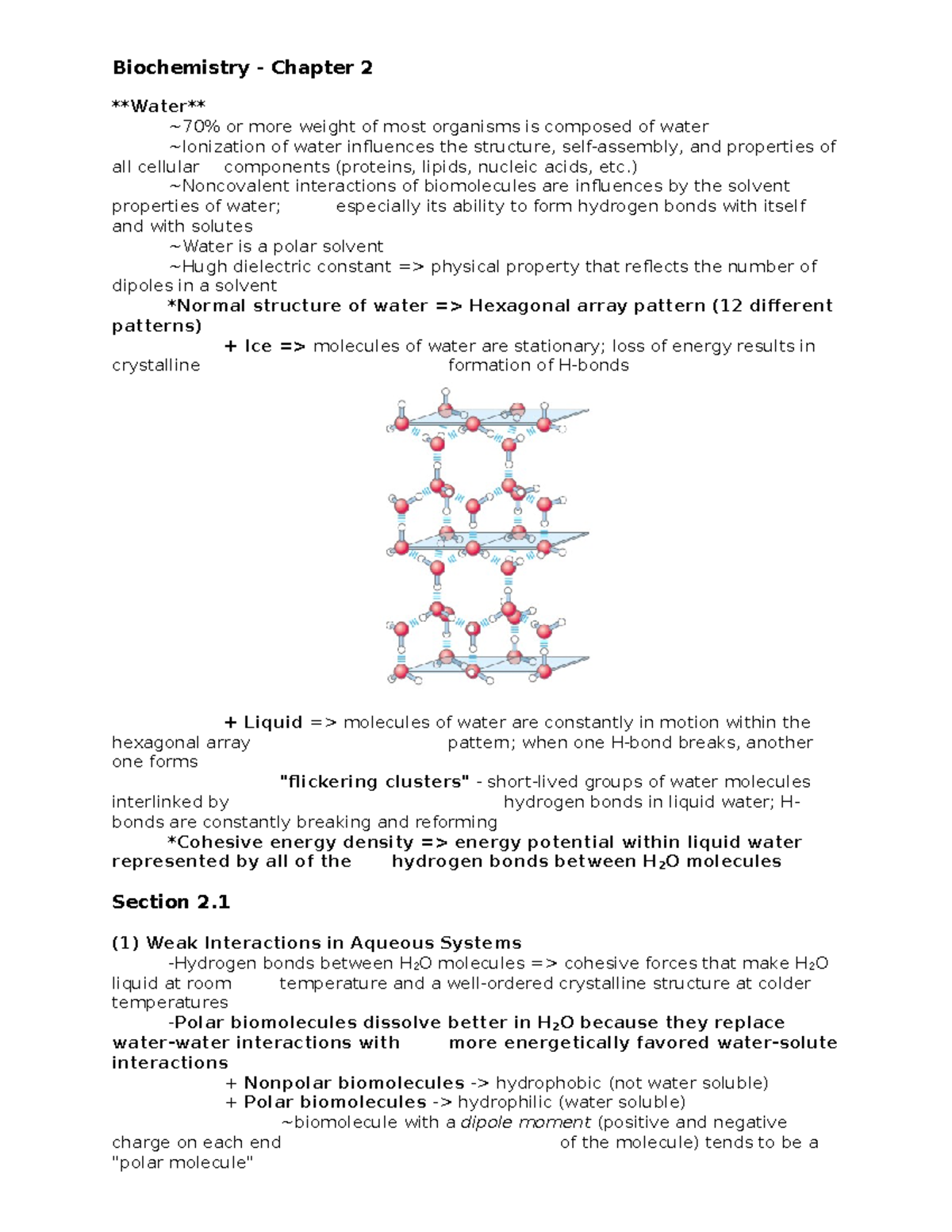 Chapter 2: Water - Biochemistry - Chapter 2 Water ~70% or more weight ...