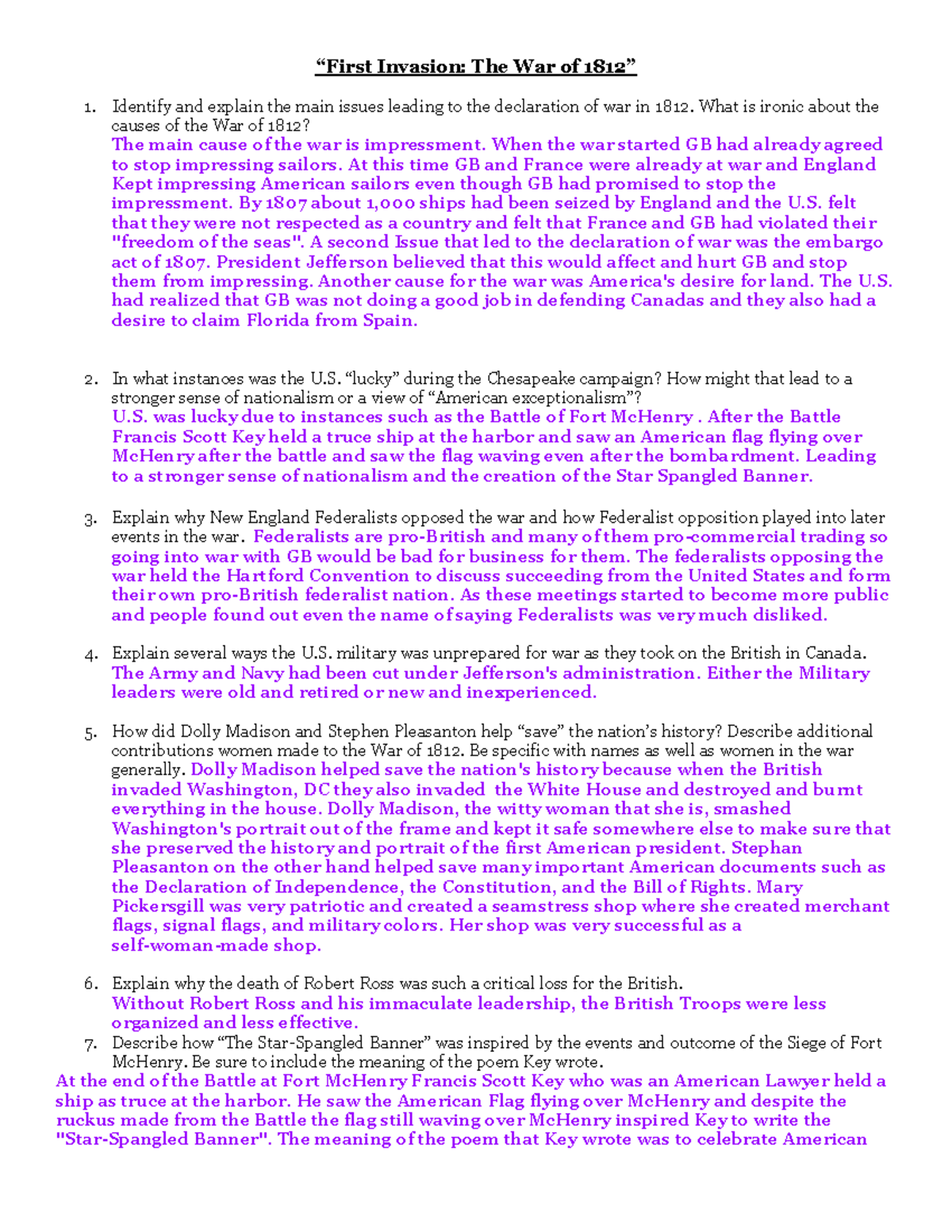 Viewing Guide - First Invasion - The War of 1812 - “First Invasion: The ...