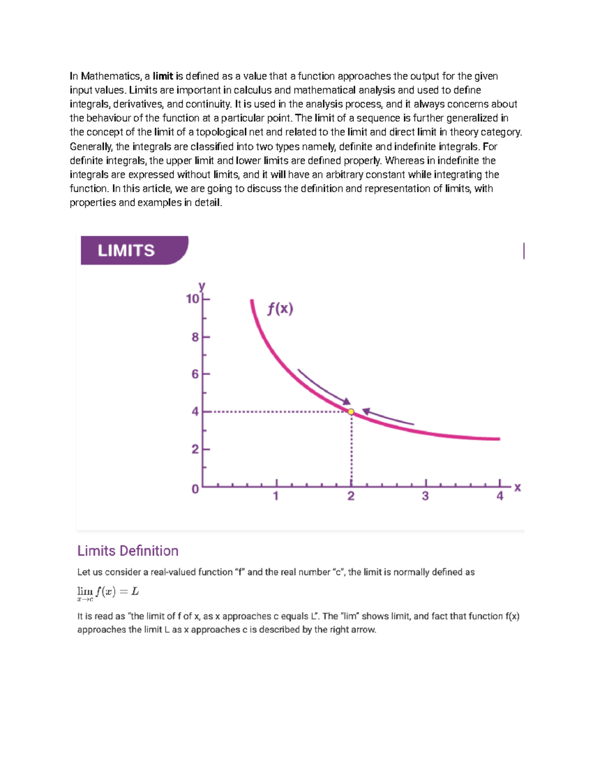 Limits - Google Docs - Darin Kapanjie - In Mathematics, a limit is ...