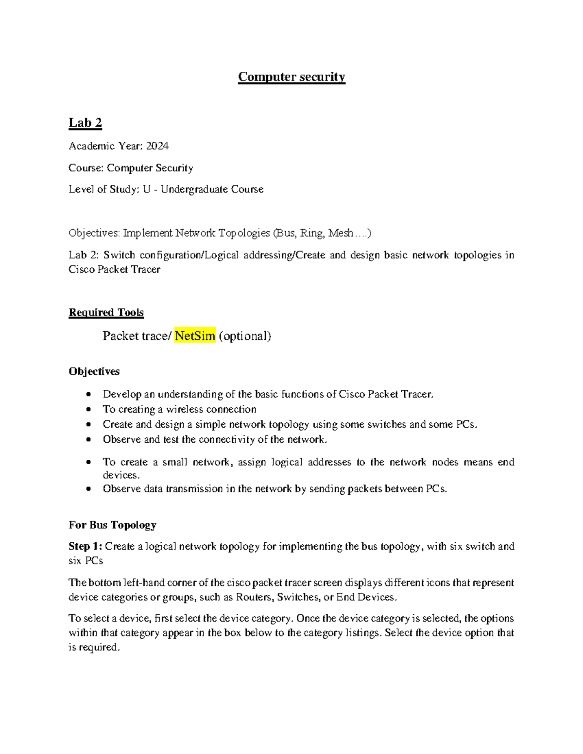 Lab -2 - Computer security Lab 2 Academic Year: 2024 Course: Computer ...