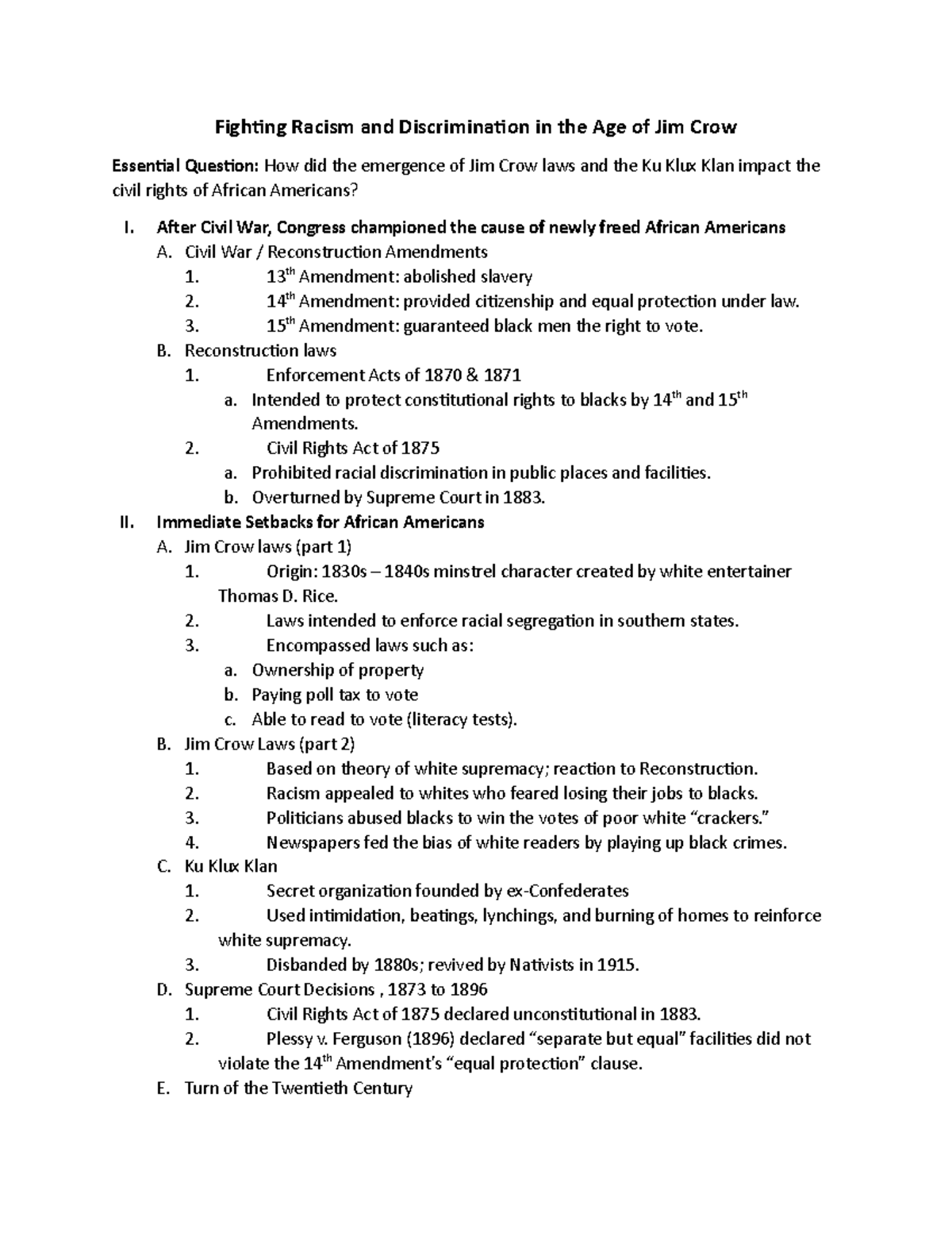 Fight Racism and Discrimination Age of Jim Crow - Fighting Racism and ...