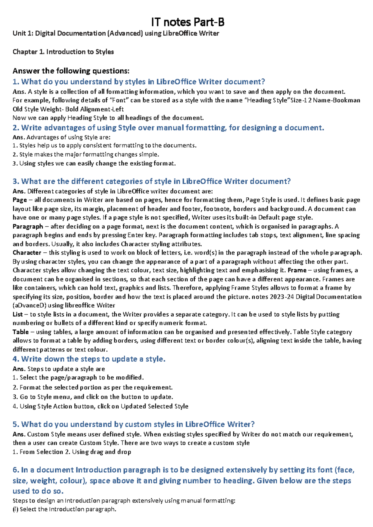 It Notes Part B It Notes Part B Unit 1 Digital Documentation Advanced Using Libreoffice