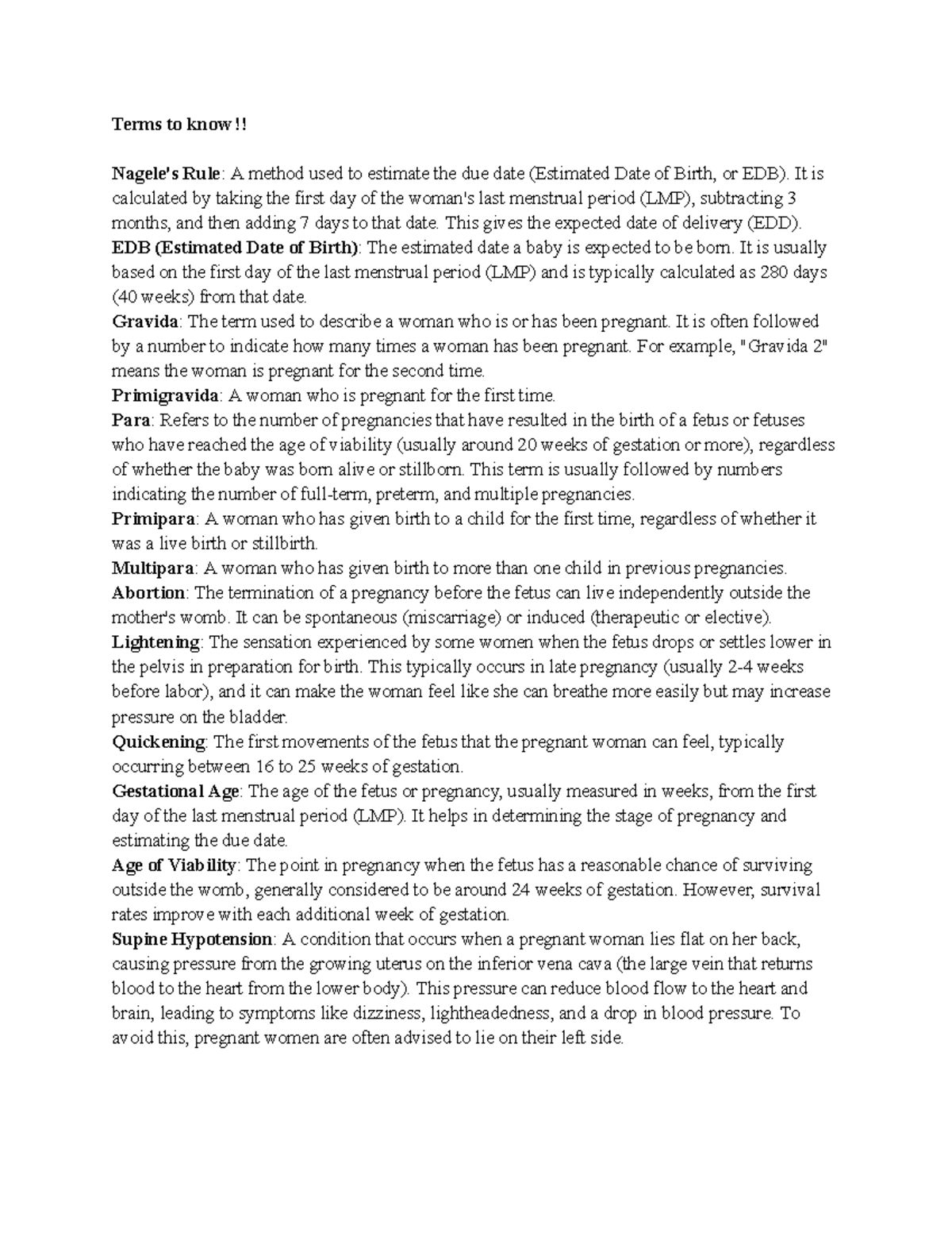 PNH - note - Terms to know !! Nagele's Rule: A method used to estimate ...