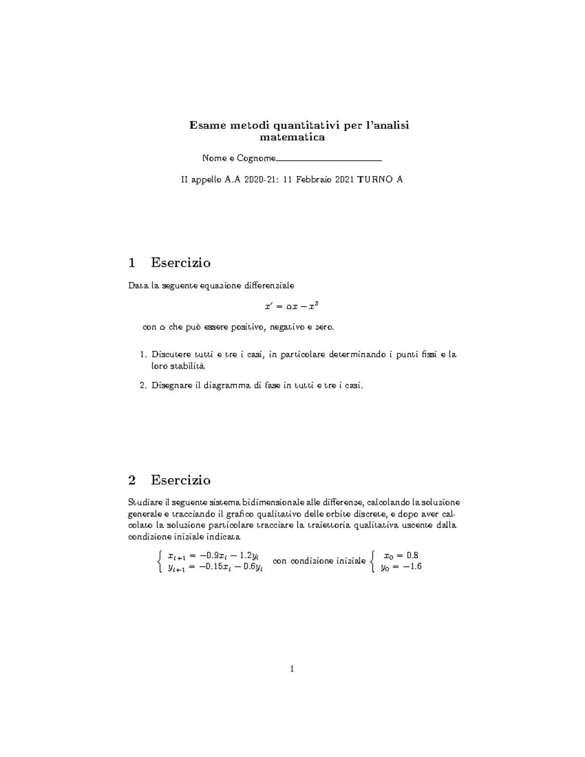 Esame metodi matematici 11 febbraio correzione - Esame metodi ...