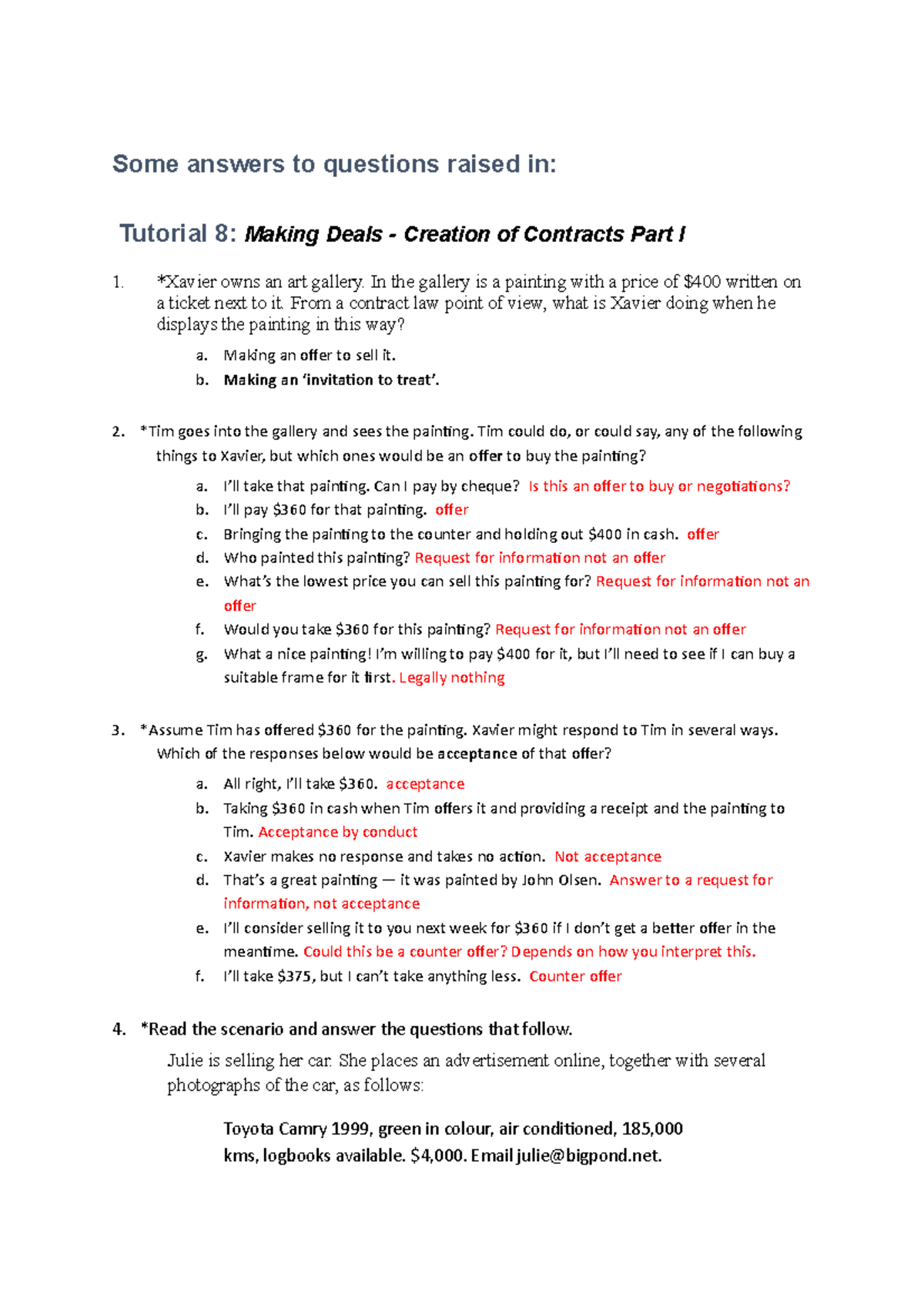 Contracts questions and answers - Some answers to questions raised in ...