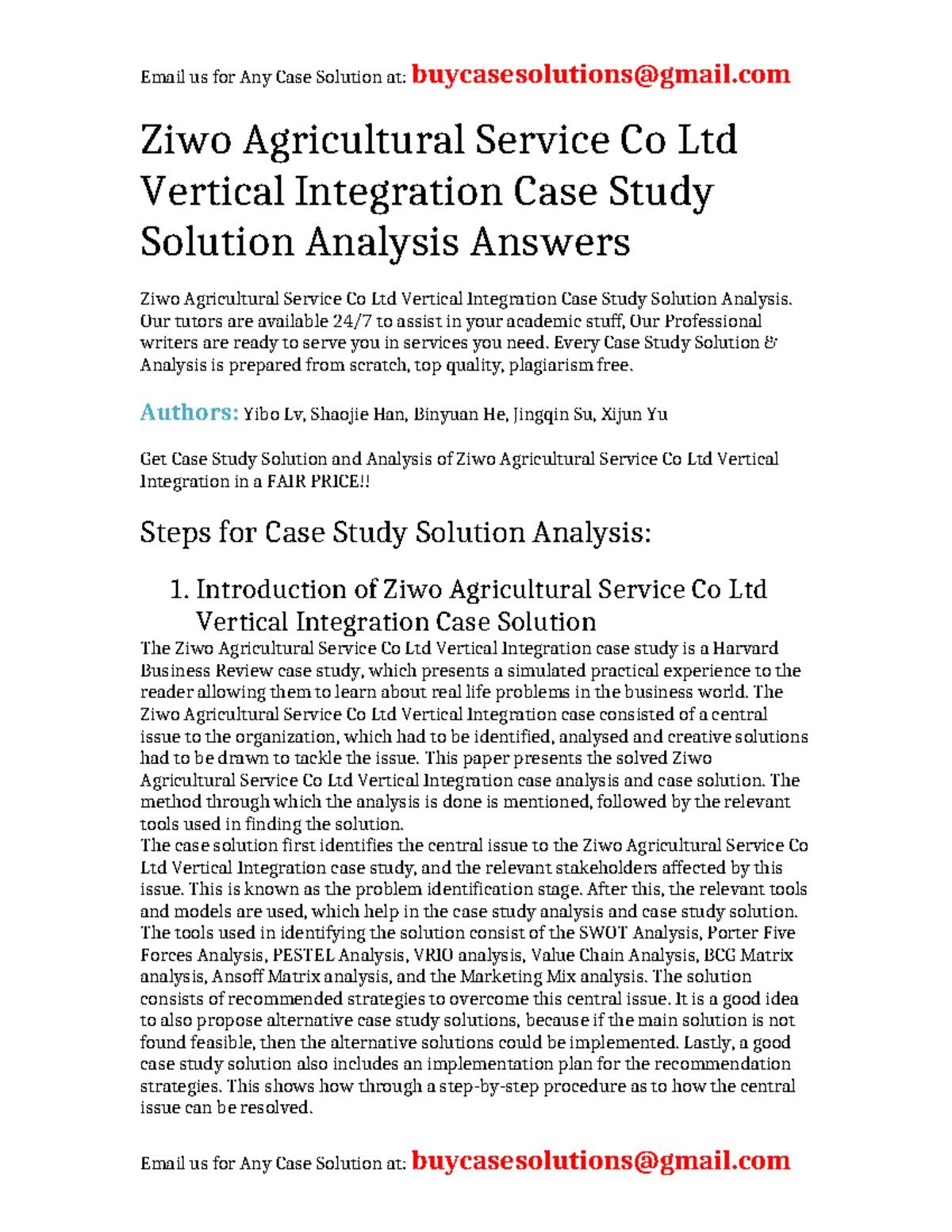 Case Solution Ziwo Agricultural Service Co Ltd Vertical Integration ...