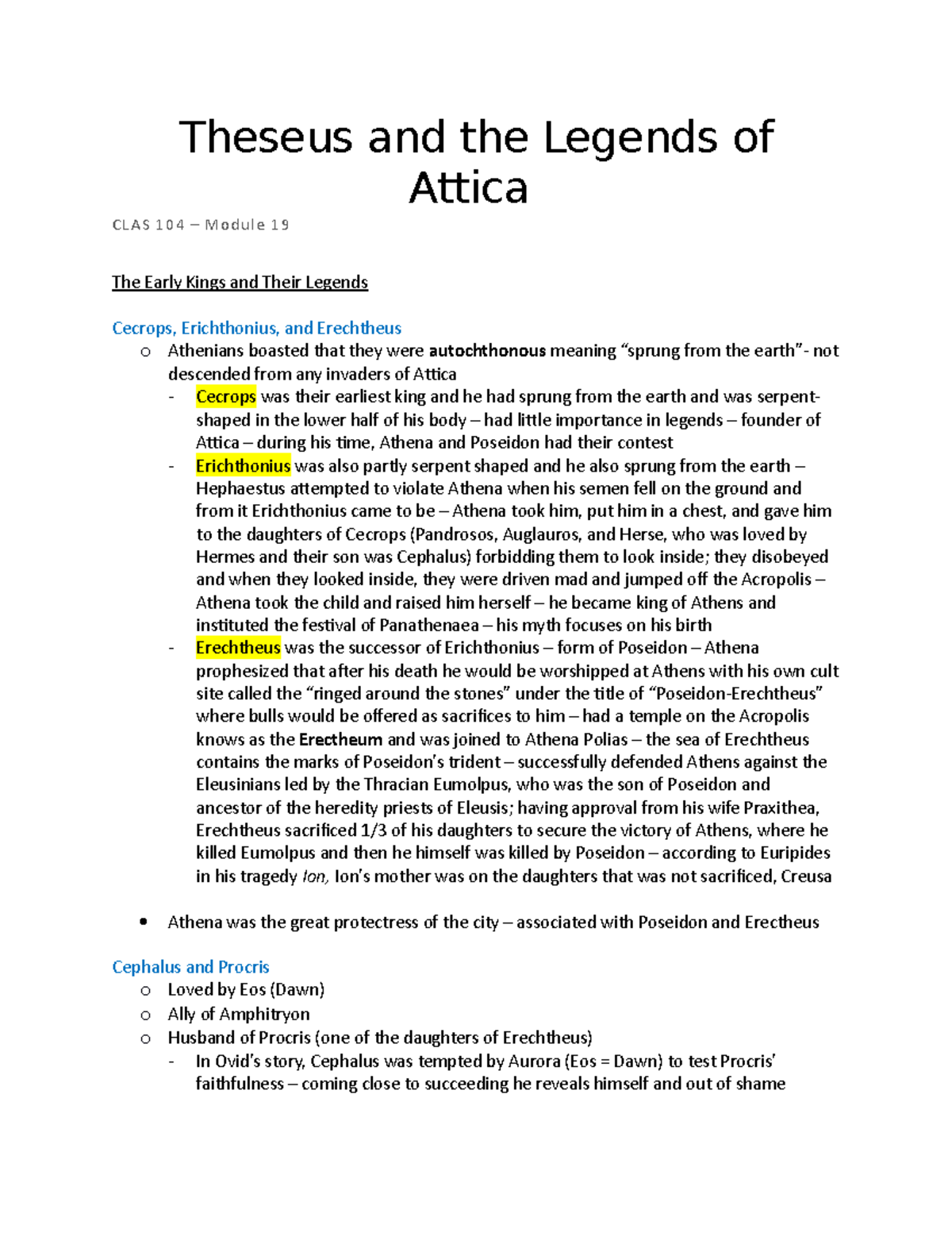 Theseus and the Legends of Attica Lecture Notes - Theseus and the ...