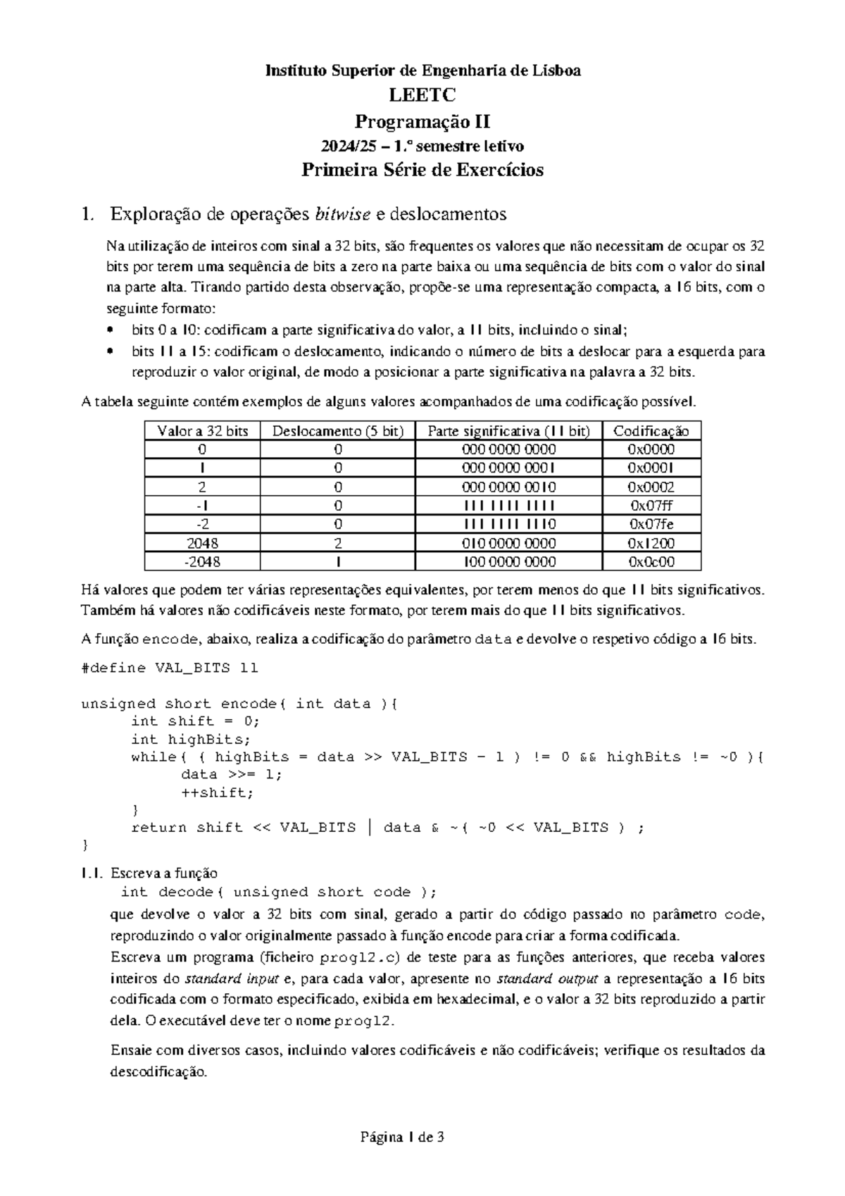 1º trabalho - ..... - Página 1 de 3 Instituto Superior de Engenharia de ...