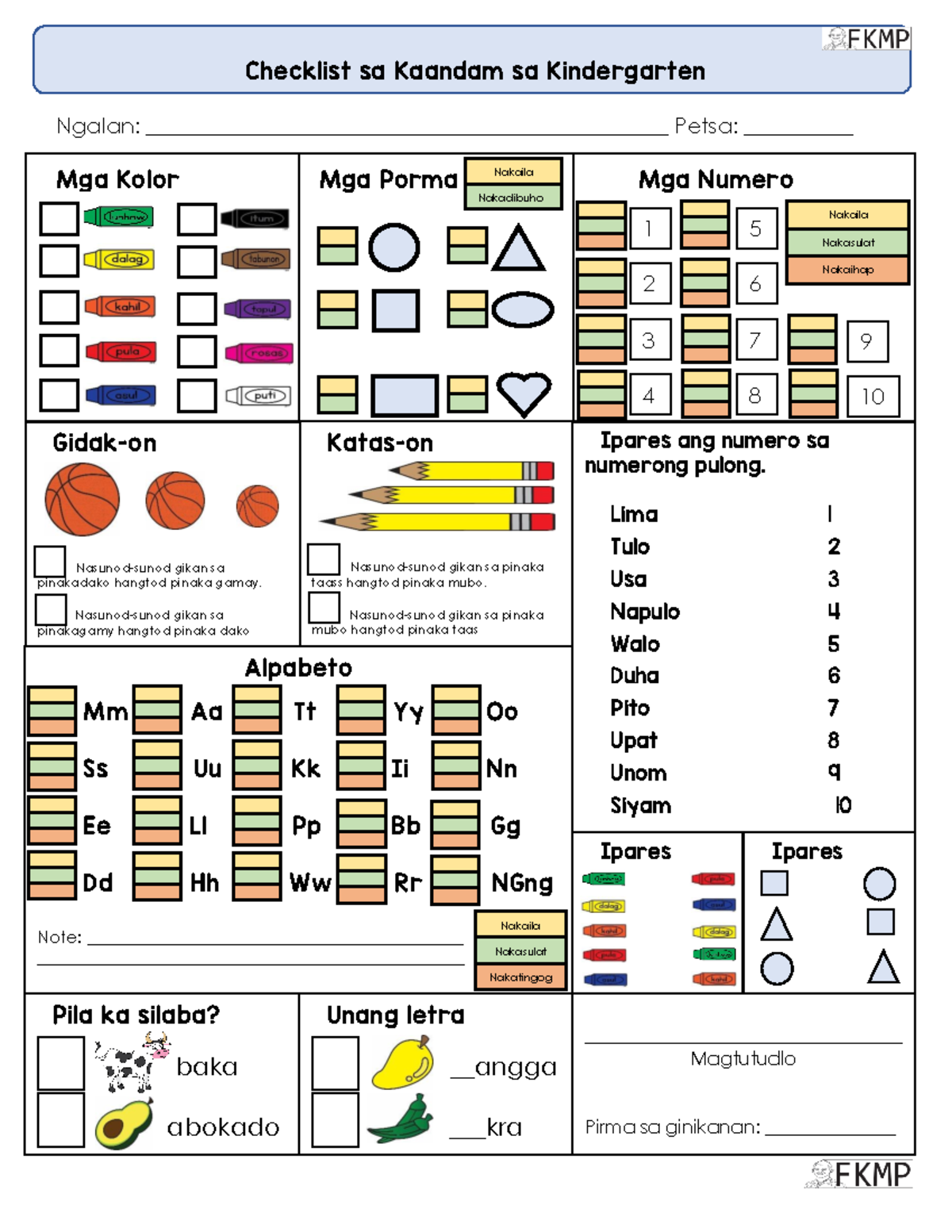 Checklist sa Kaandam sa Kindergarten assessment tool - Checklist sa ...