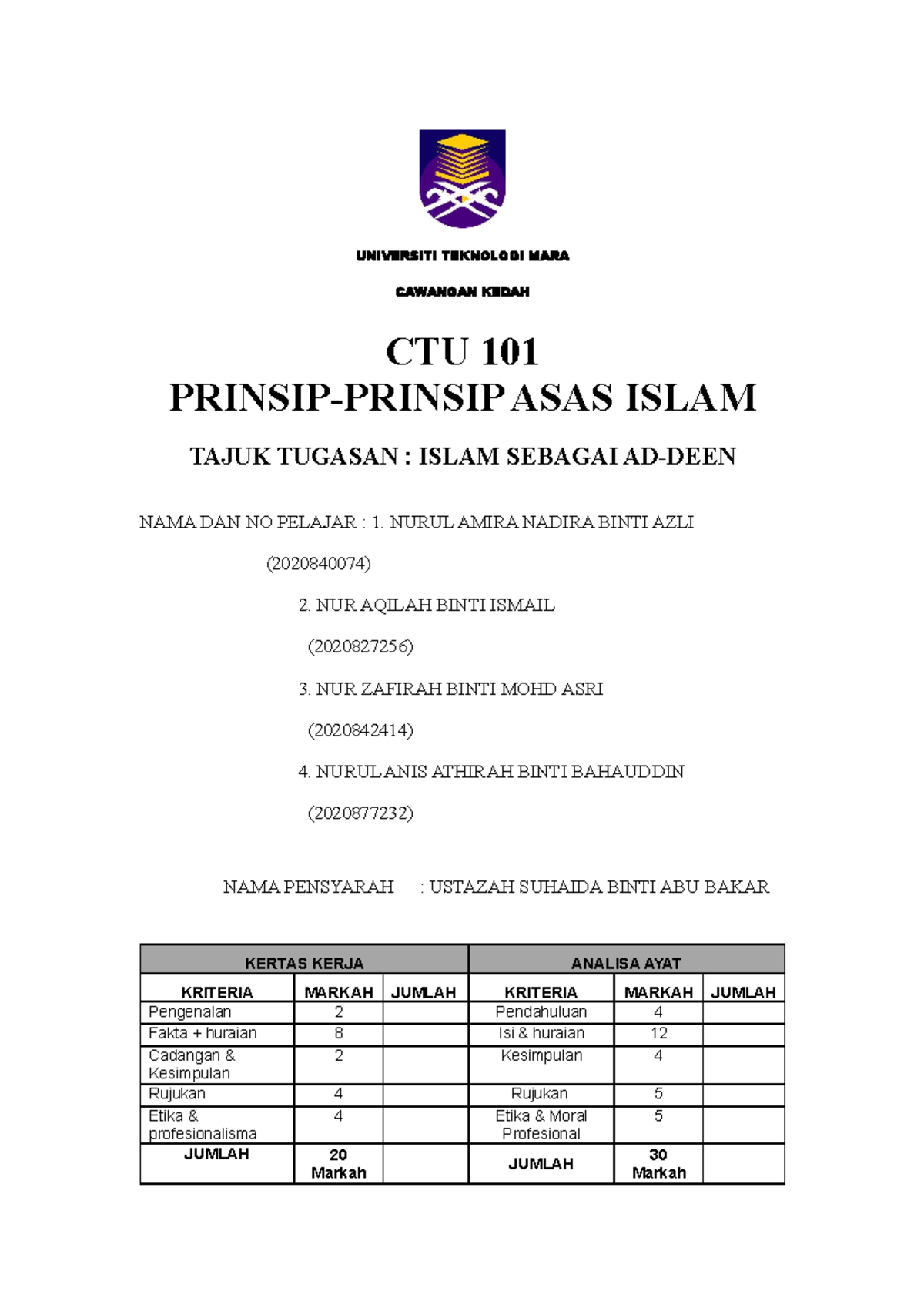 Assignment ctu1 - UNIVERSITI TEKNOLOGI MARA CAWANGAN KEDAH CTU 101 ...