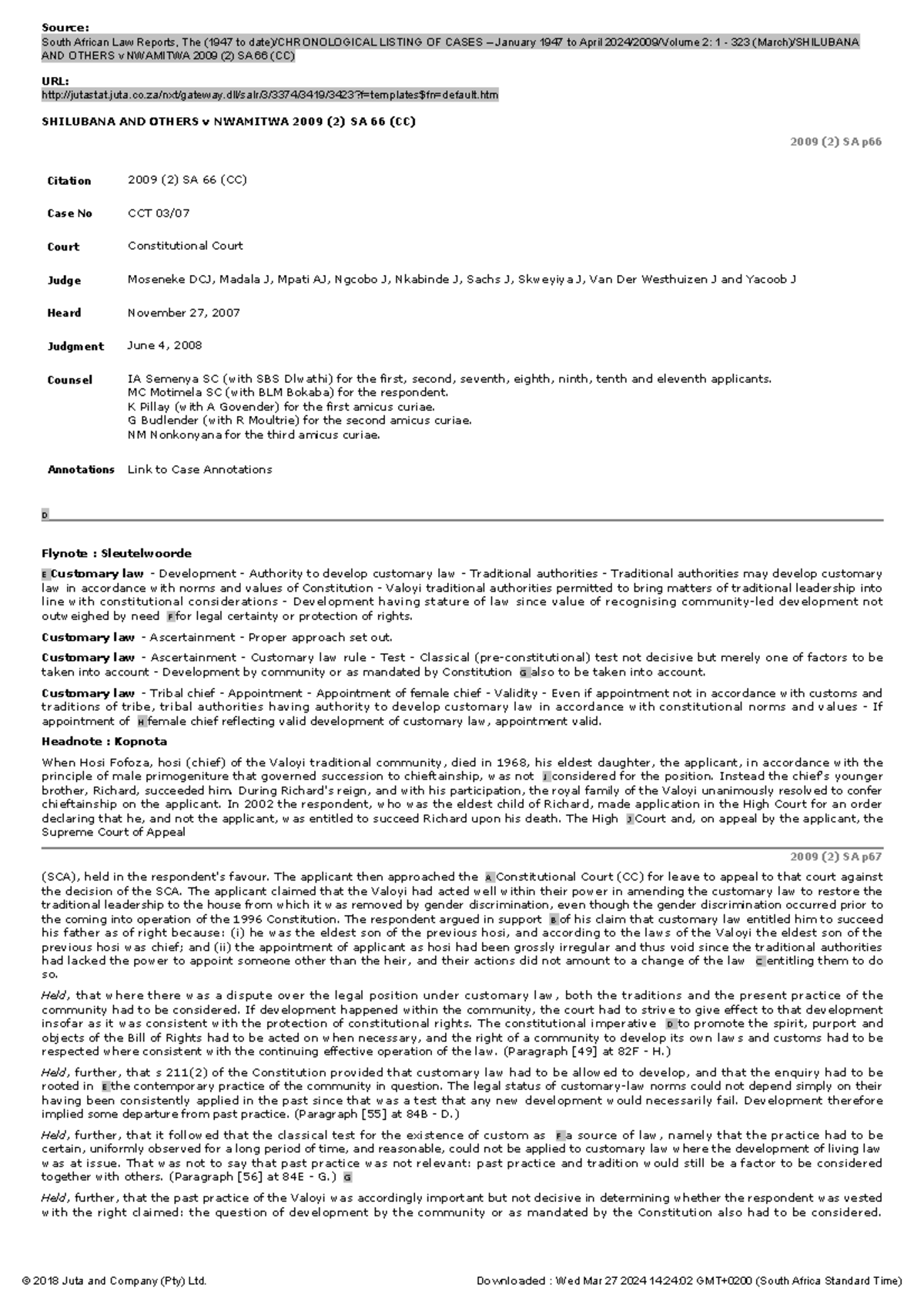 Shilubana AND Others v Nwamitwa 2009 (2) SA 66 (CC) - Source: South ...