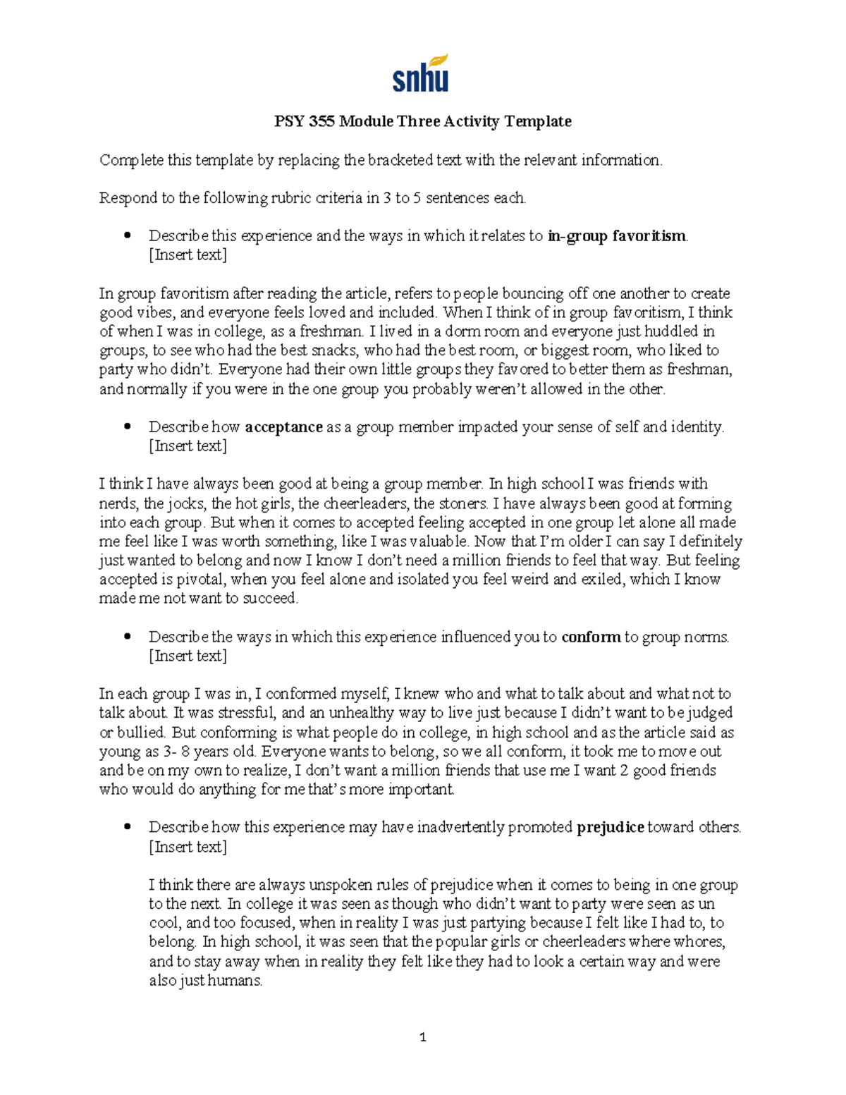 PSY 355 Module Three- 2 - coursework assignment - PSY 355 Module Three Activity Template ...