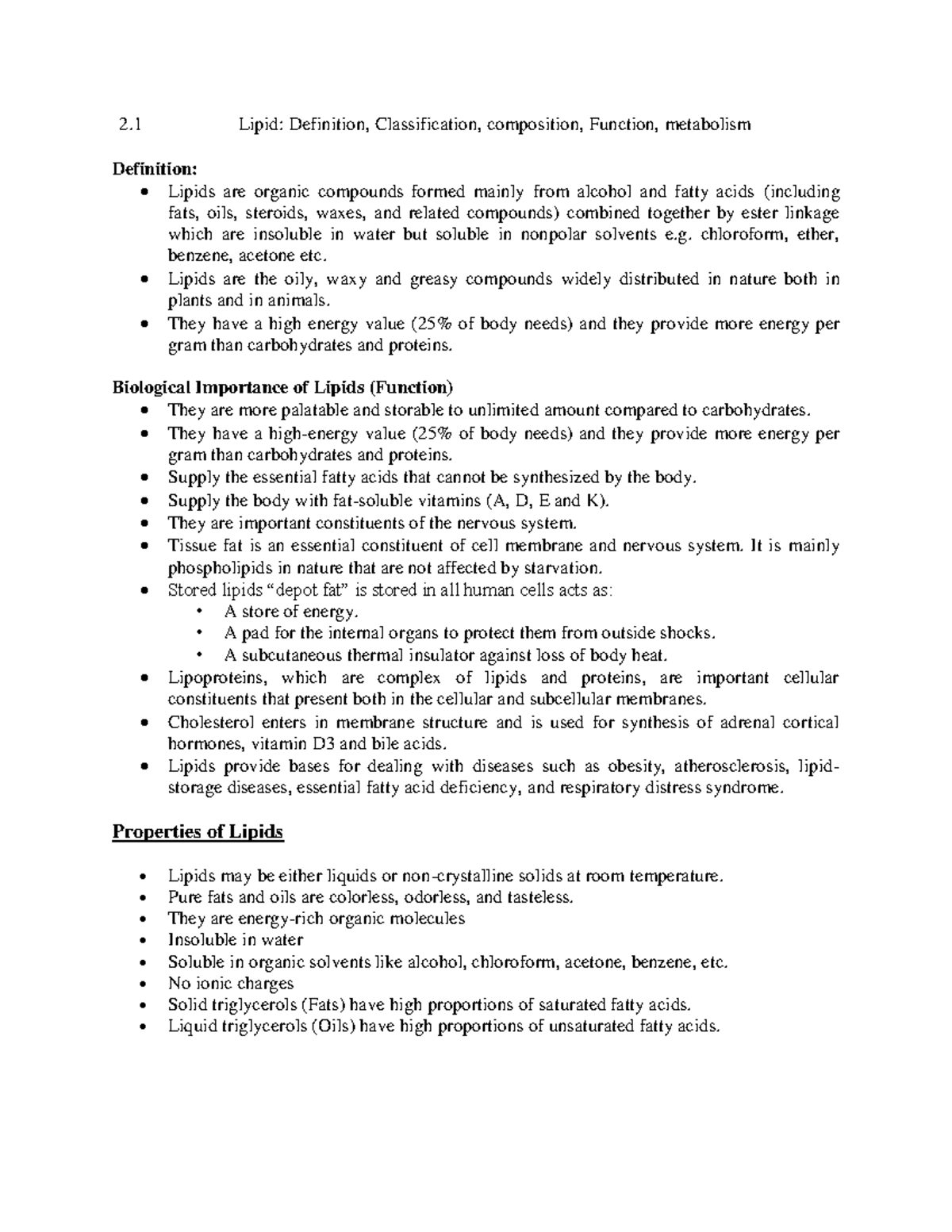 Lipid - Course material - 2 Lipid: Definition, Classification ...