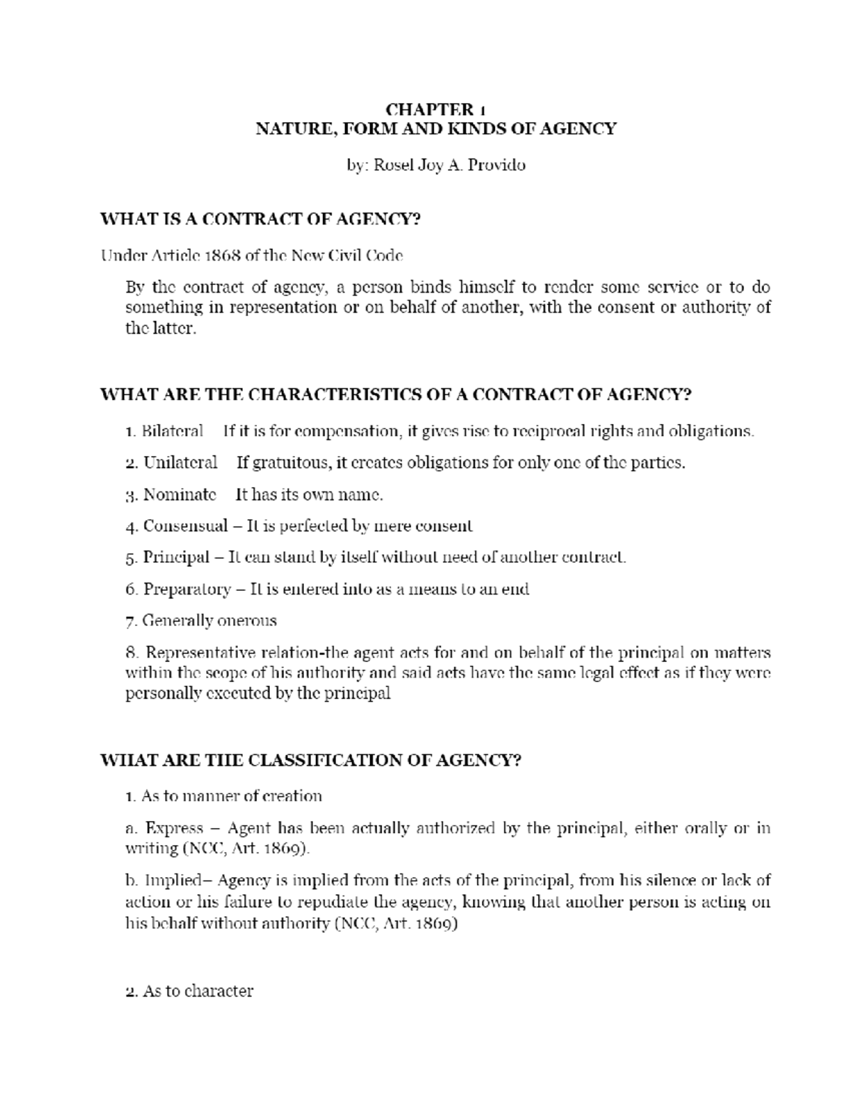 Law On Agency Handout - Pdfcoffee - Business Management - Studocu