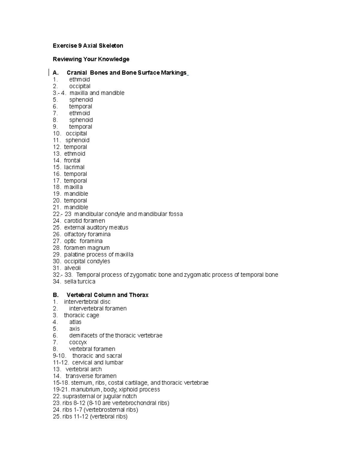 Reviewing your knowledge ex 9 - Exercise 9 Axial Skeleton Reviewing ...